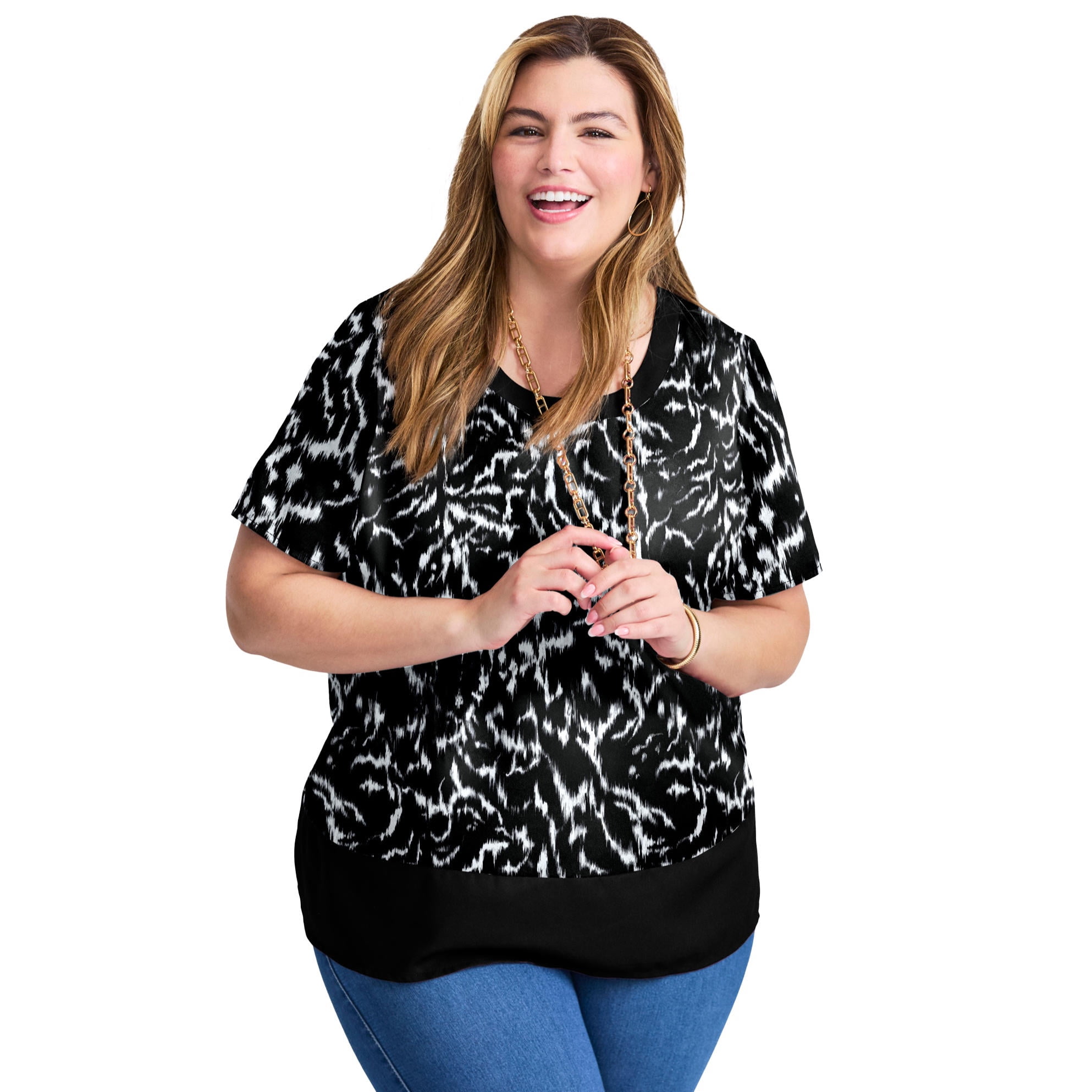 Avenue Women's Plus Size Color Block Hem Top - Walmart.com