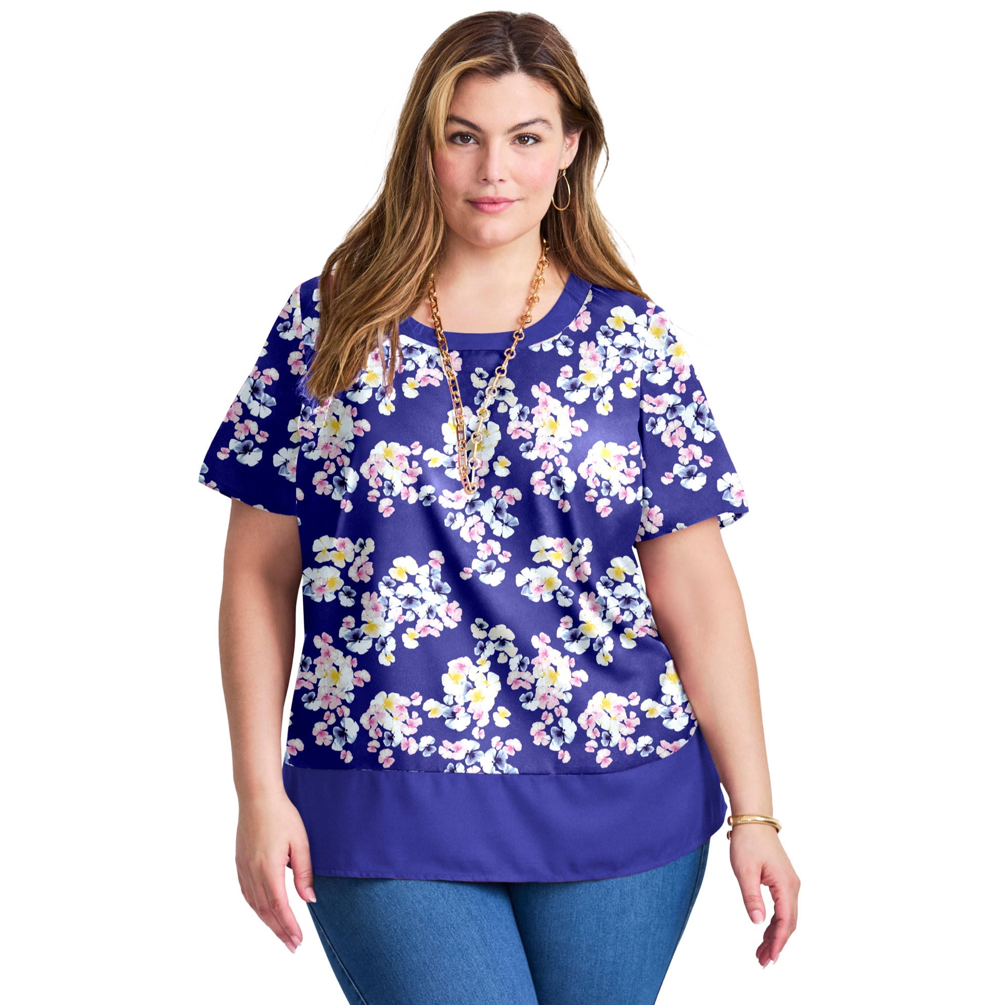 Avenue Women's Plus Size Color Block Hem Top - Walmart.com