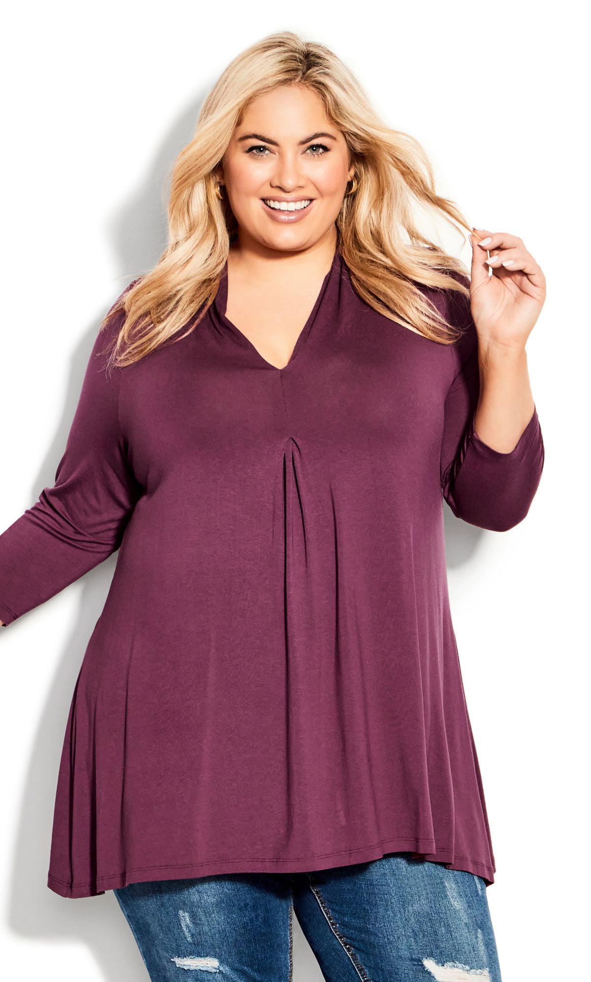 Avenue Women's Plus Size Ellis Plain 3/4 Sleeve Relaxed Fit Tunic Top ...