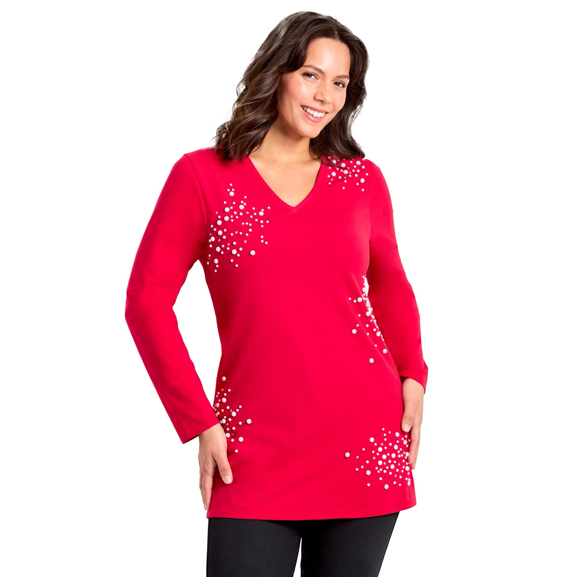 Avenue Women's Plus Size Embellished V-Neck Tunic - Walmart.com