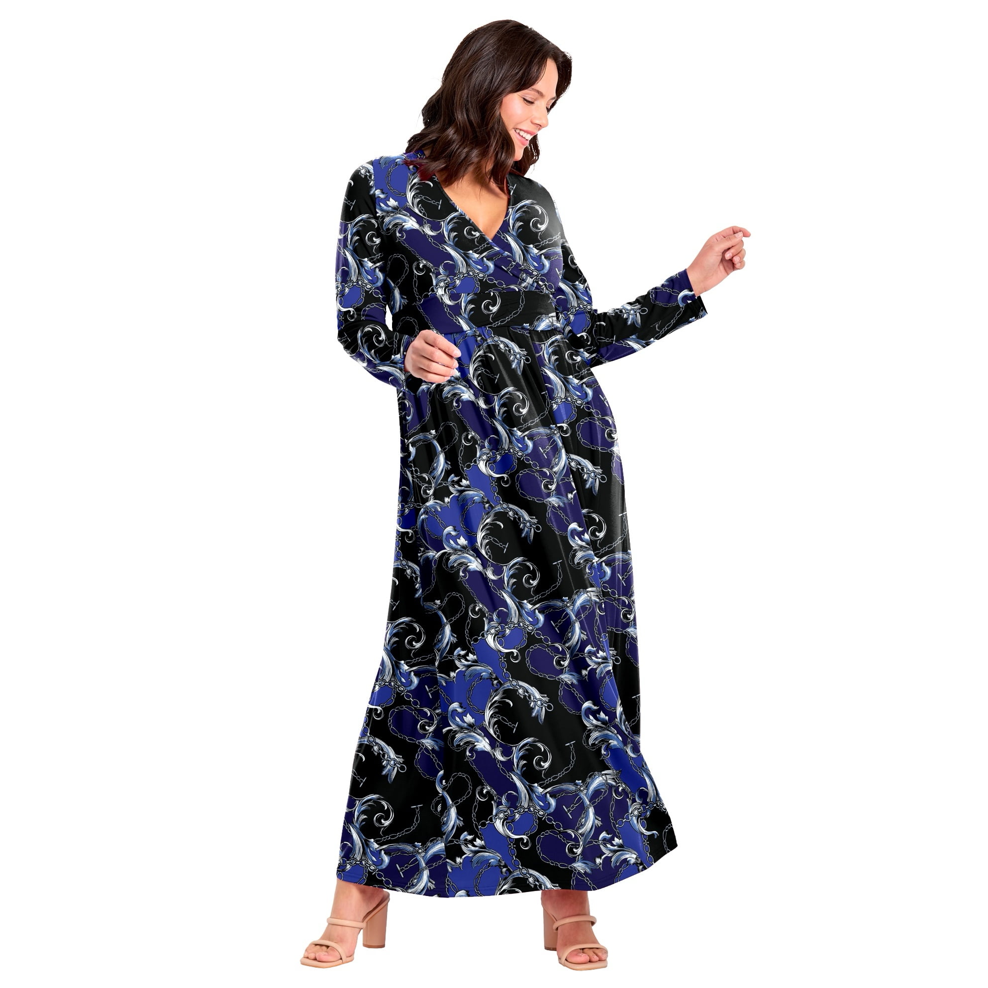 Avenue Women's Plus Size Faux Wrap Flare Maxi Dress - Walmart.com
