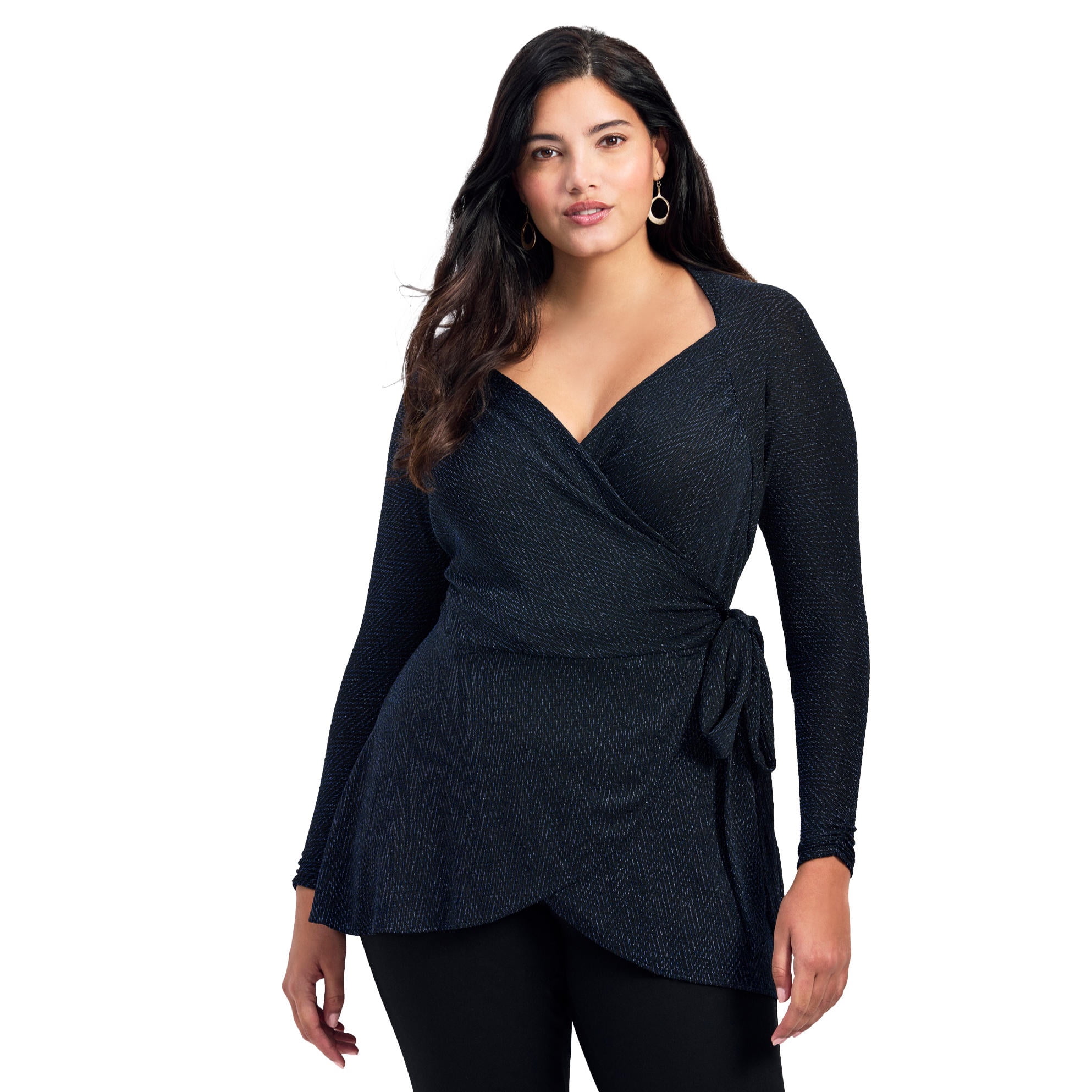 Avenue Women's Plus Size Glamour Sparkle Wrap Top - Walmart.com