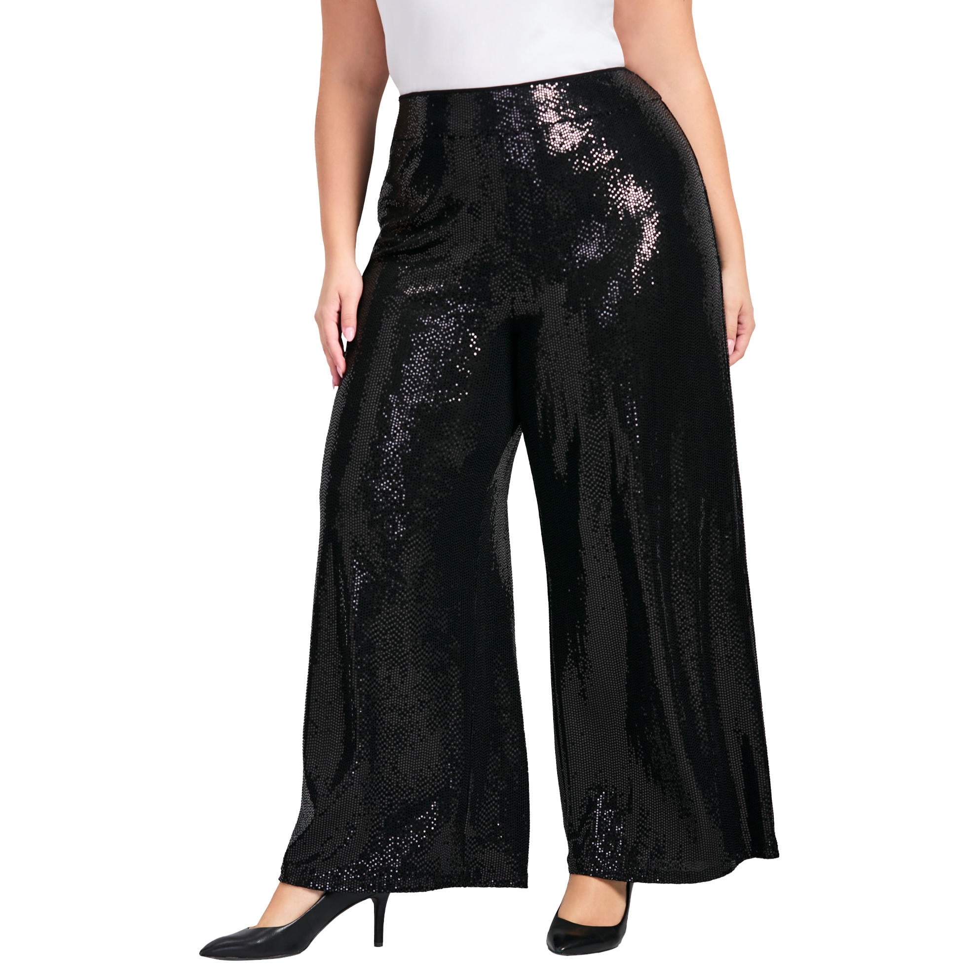 Avenue Women's Plus Size Glitz Sequin Wide Leg Pant - Walmart.com