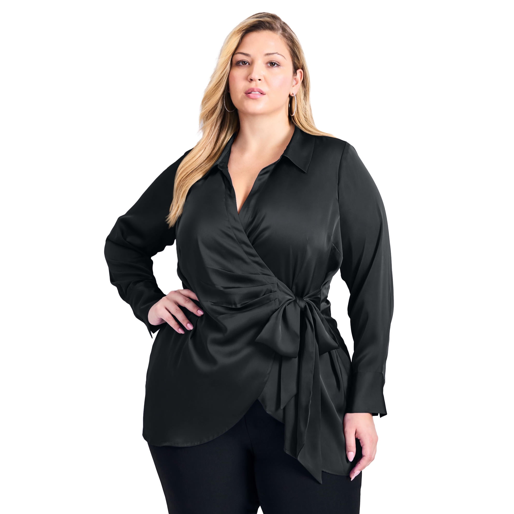 Avenue Women's Plus Size Goldi Satin Wrap Blouse - Walmart.com