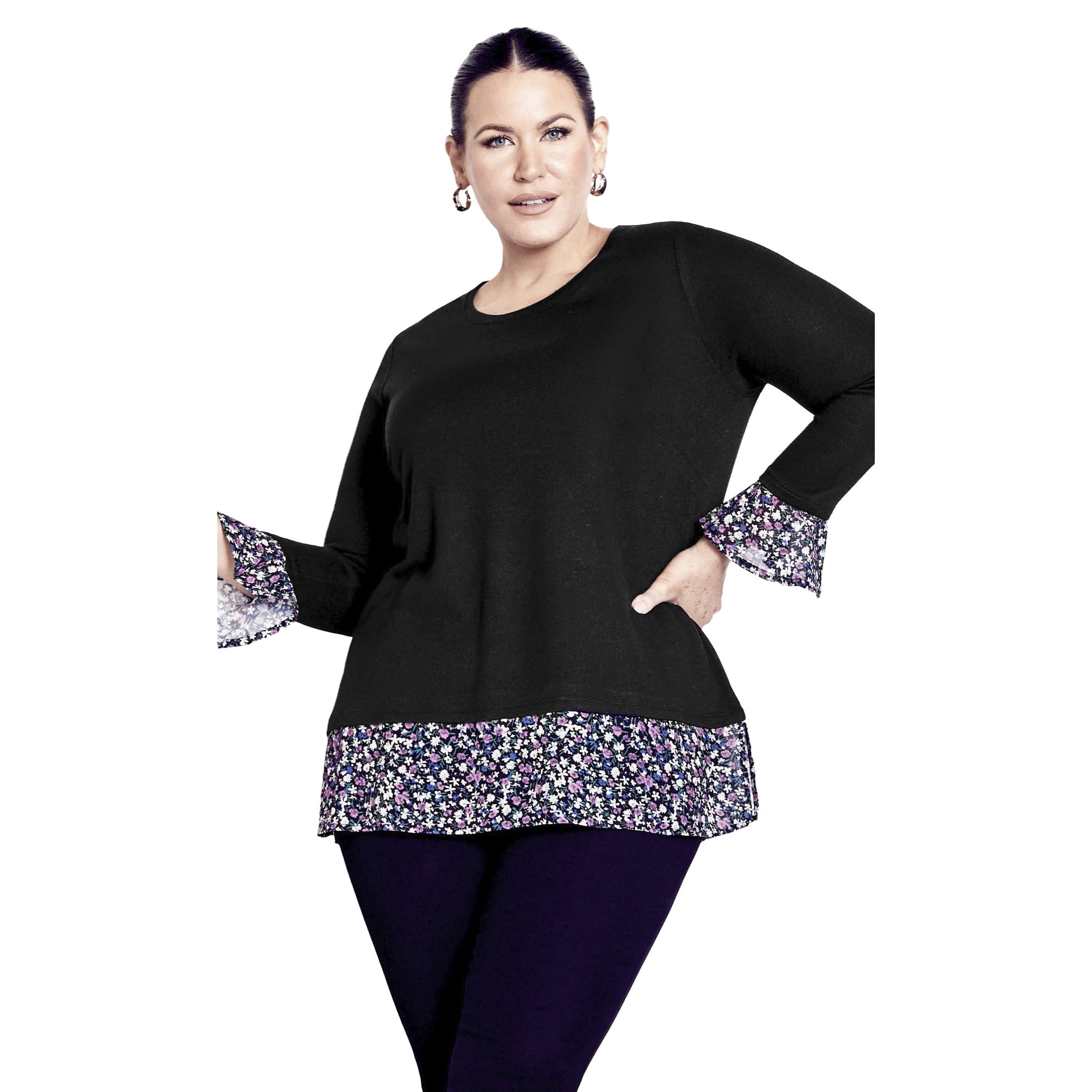 Avenue Women's Plus Size Hacci Chiffon Print Top - Walmart.com