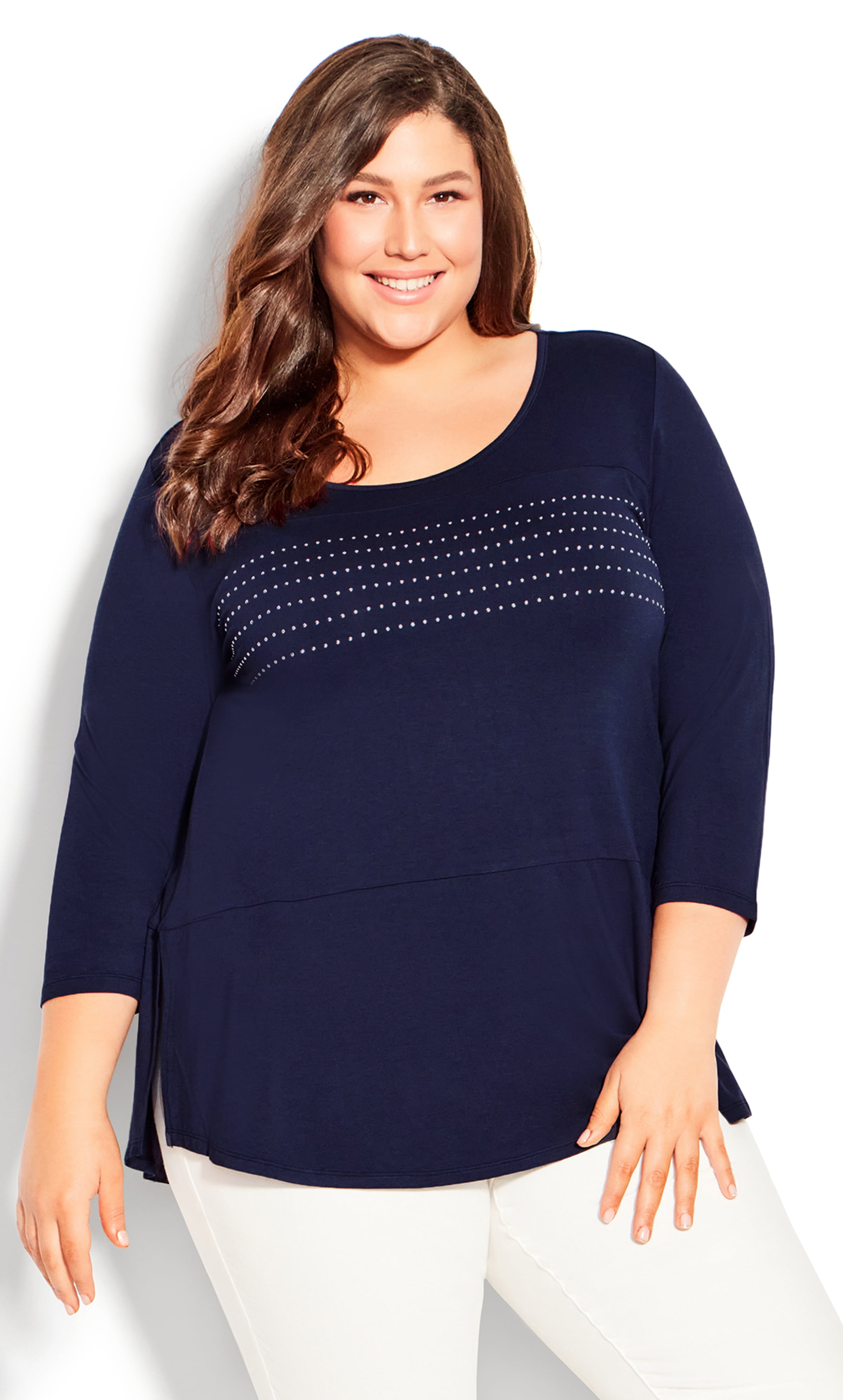 Avenue Women's Plus Size Heat Stud Plain 3/4 Sleeves Relaxed Top ...
