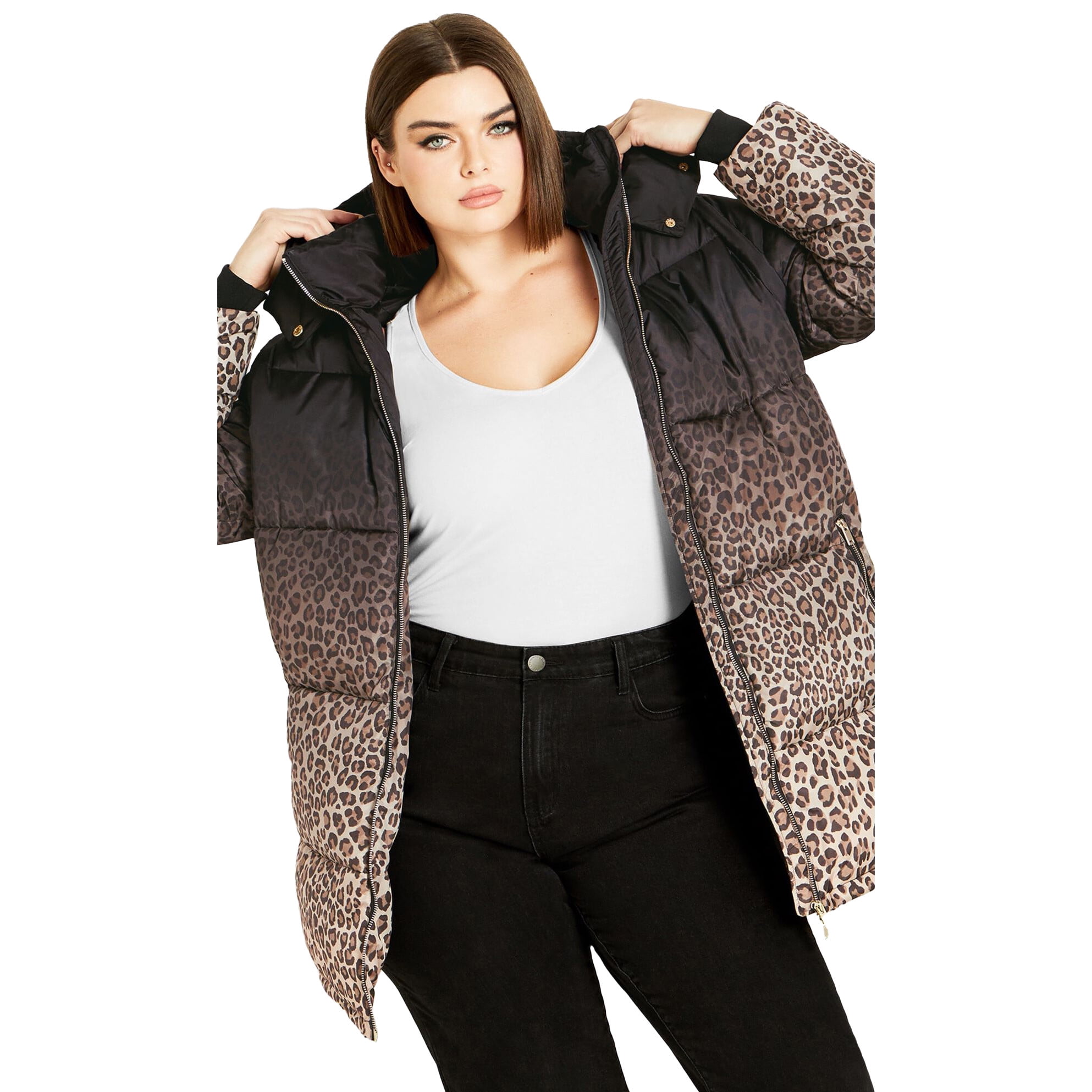 Avenue Women's Plus Size Indi Print Puffer Jacket - Walmart.com