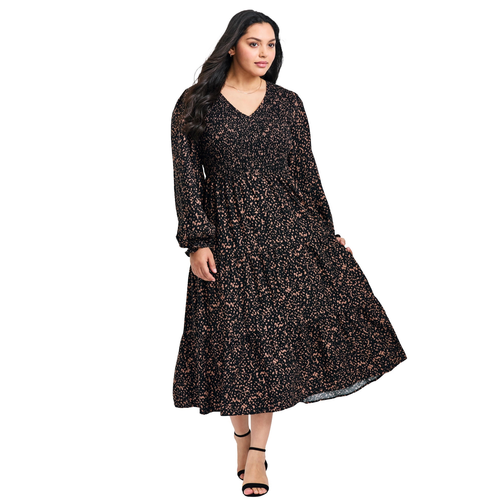 Avenue Women's Plus Size Indi Sleeve Shirred Dress - Walmart.com