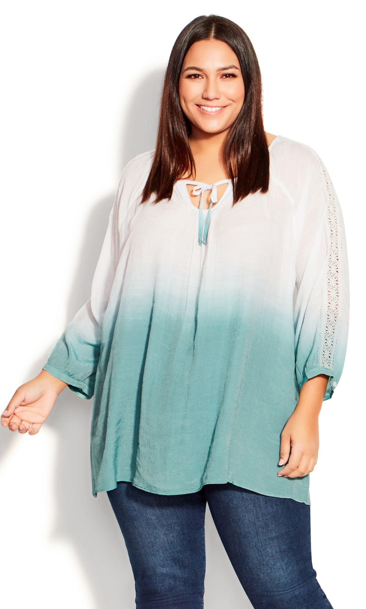 Avenue Women's Plus Size Isla Round Neckline 3/4 Sleeves Relaxed Fit ...