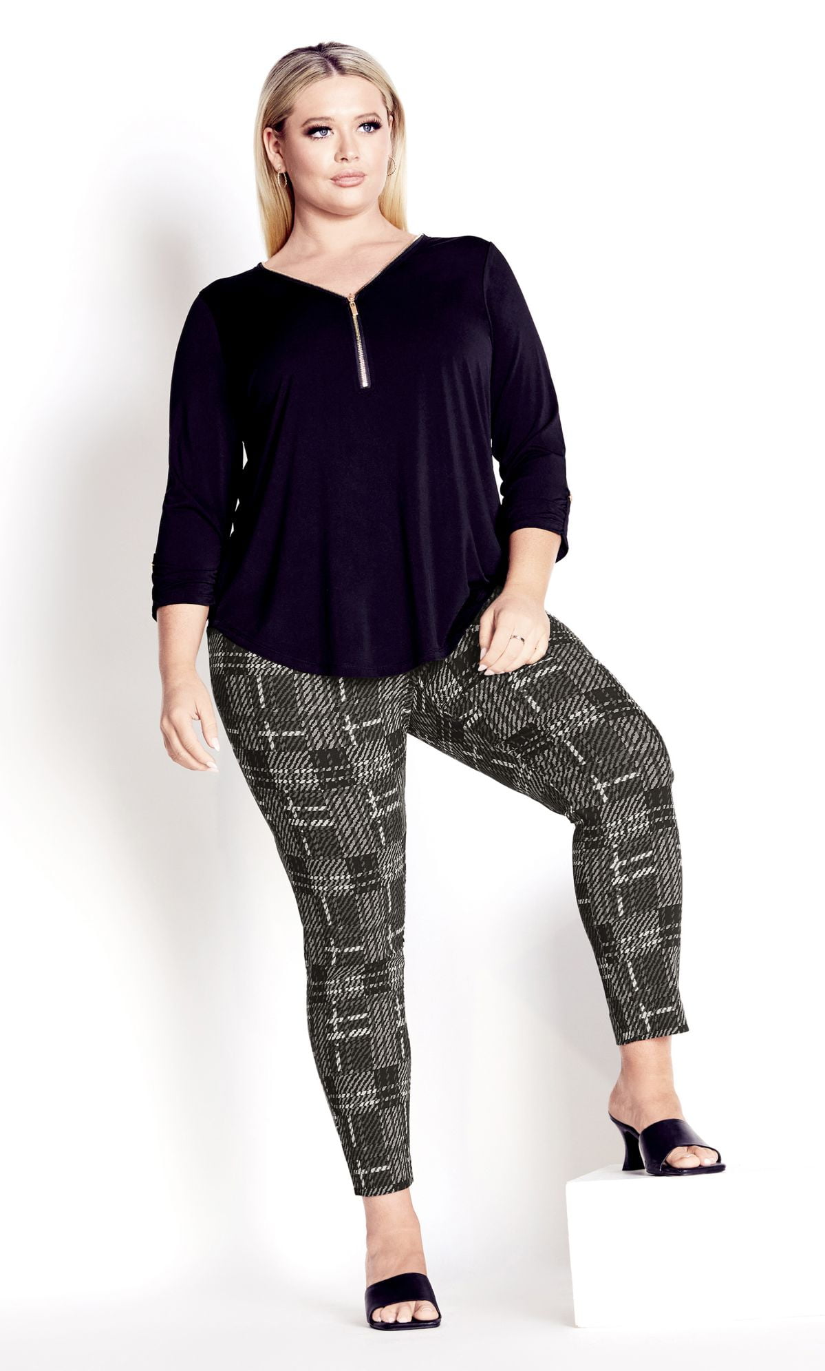 Avenue Women's Plus Size Jemma High Rise Close Fit Check Pants ...