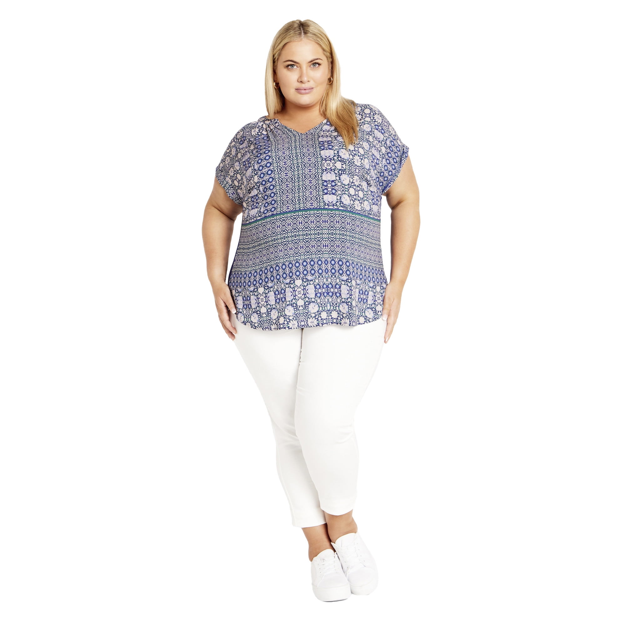 Avenue Women's Plus Size Kara Mixed Media Top - Walmart.com