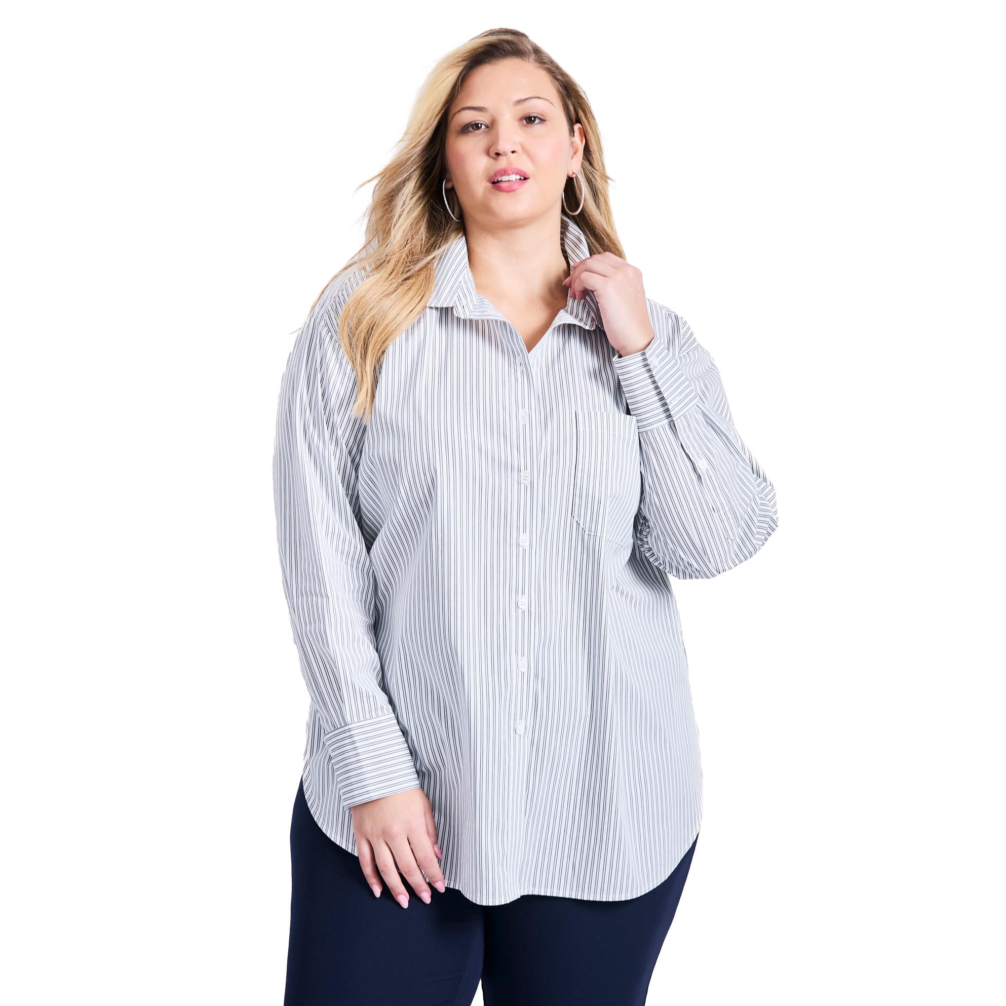 Avenue Women's Plus Size Karolina Stripe Poplin Shirt - Walmart.com