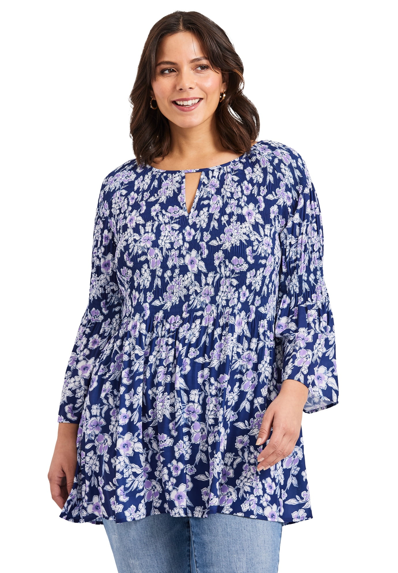 Avenue Women's Plus Size Keyhole Bell Sleeve Tunic - Walmart.com