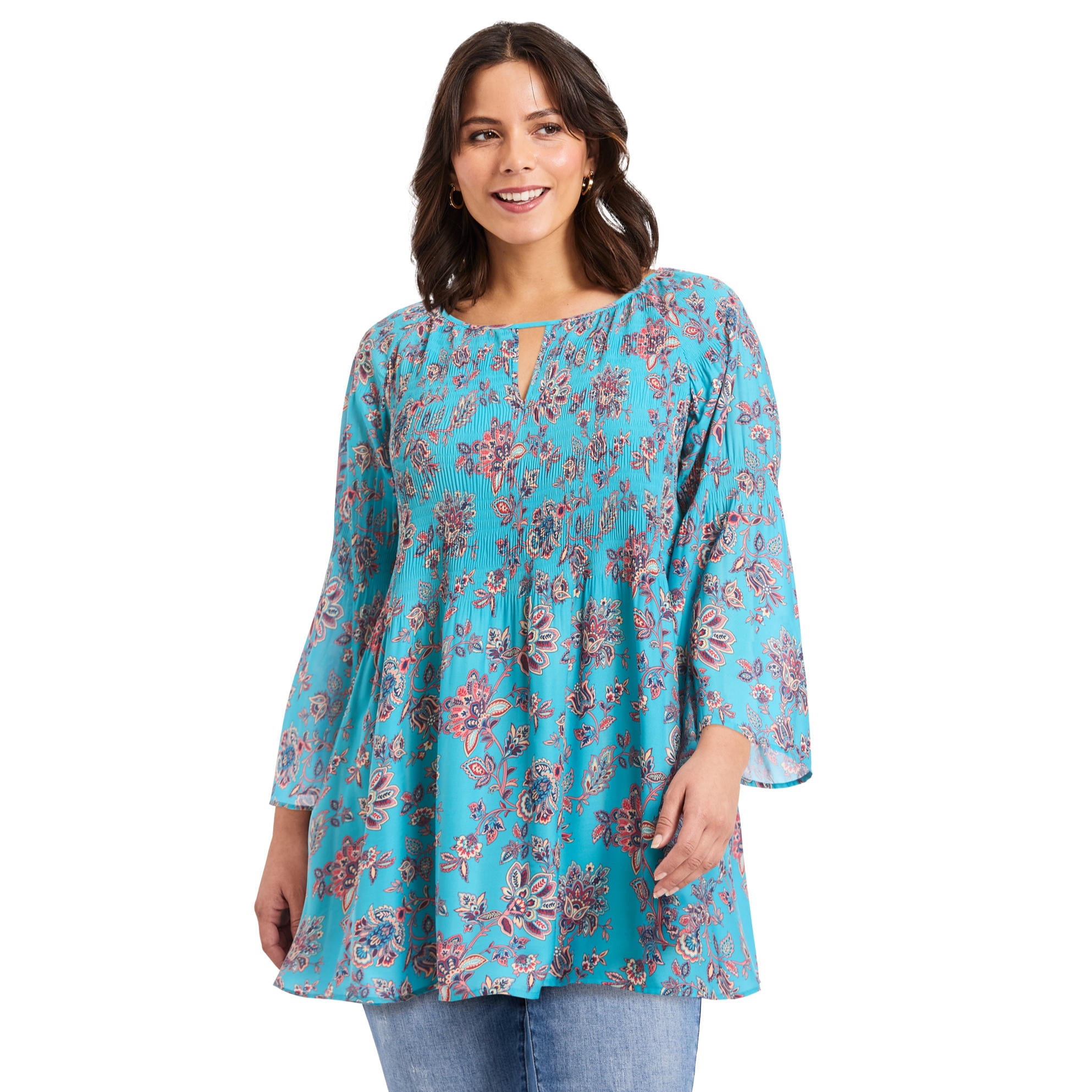 Avenue Women's Plus Size Keyhole Bell Sleeve Tunic - Walmart.com