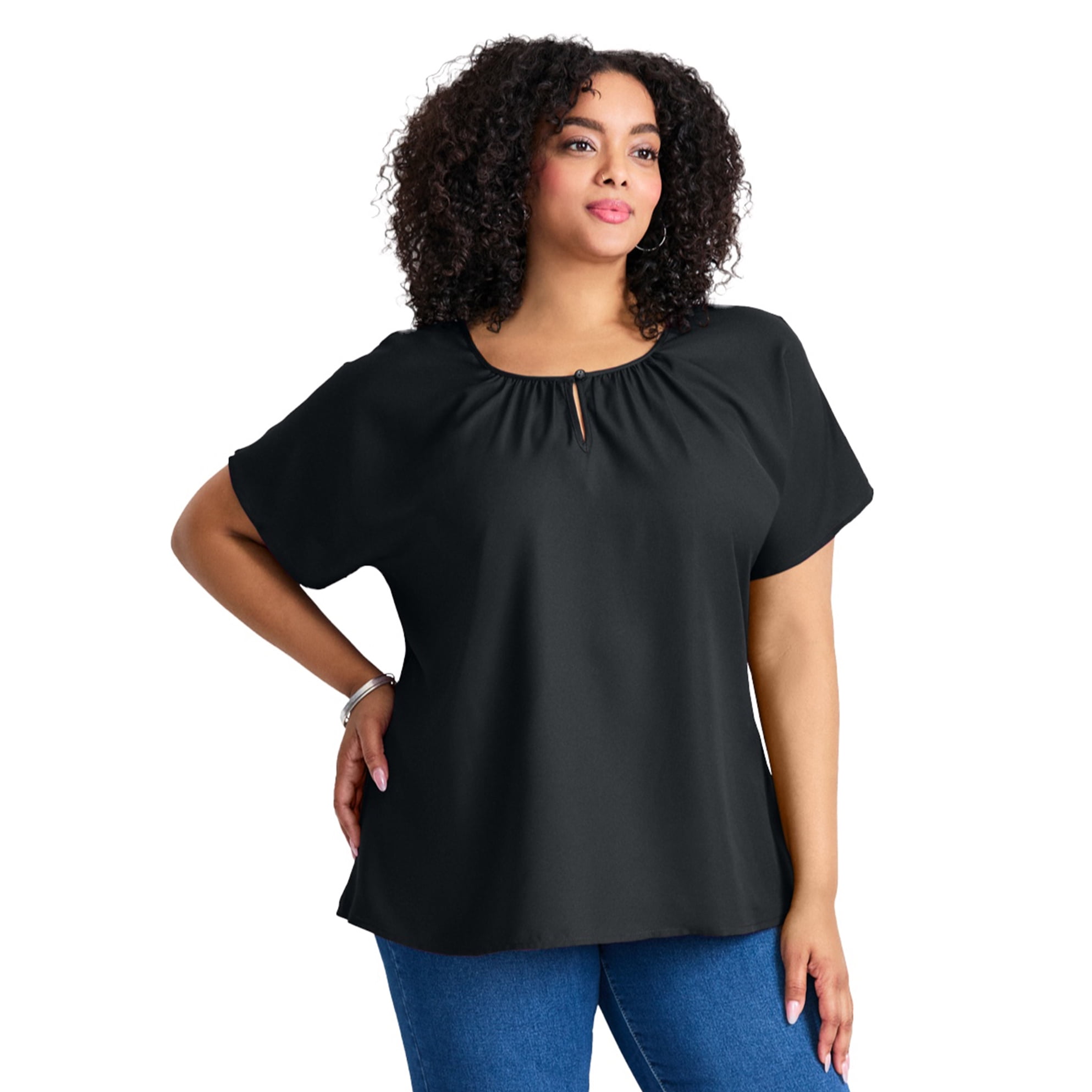 Avenue Women's Plus Size Keyhole Dolman Sleeve Blouse - Walmart.com