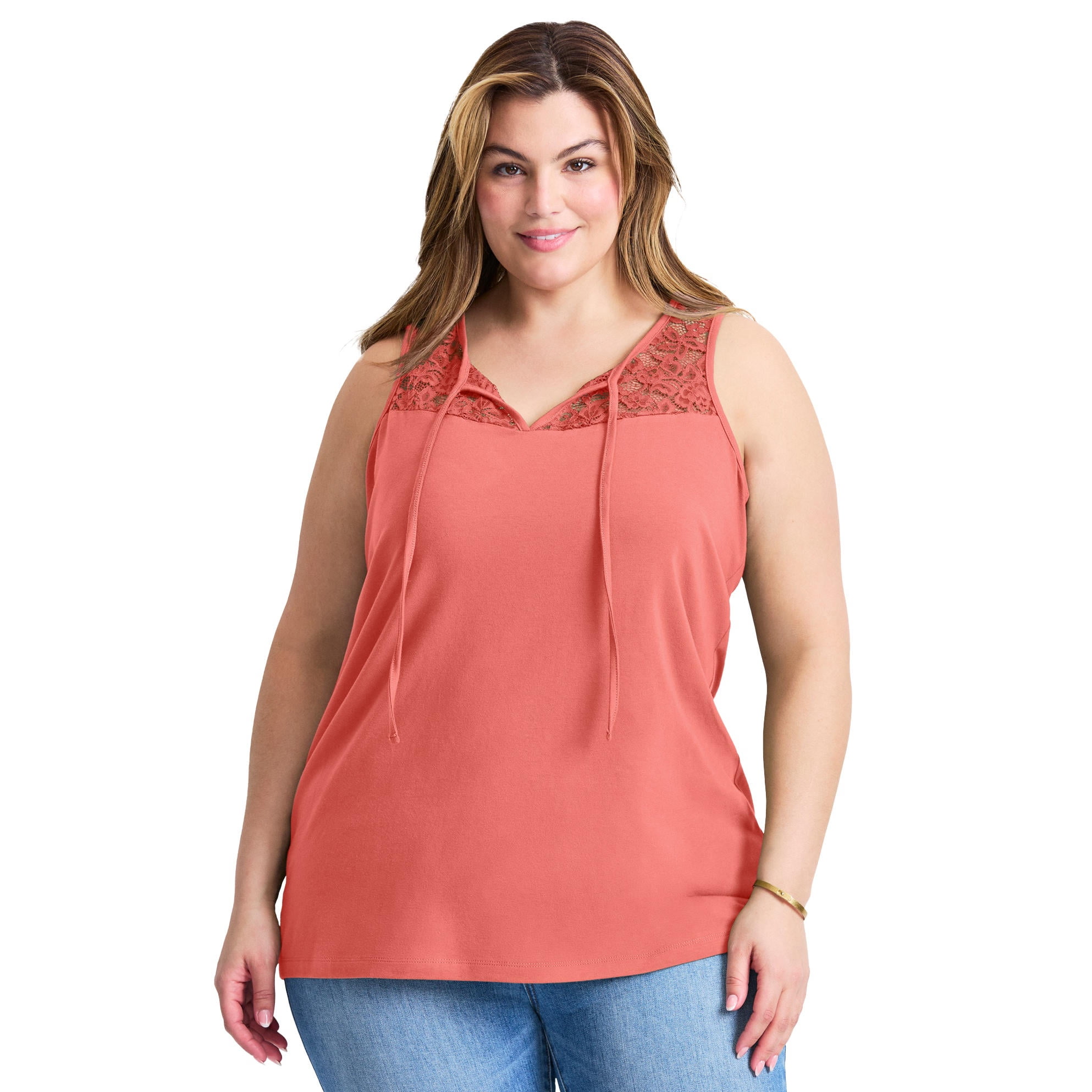 Avenue Women's Plus Size Lace Yoke Detail Tank - Walmart.com