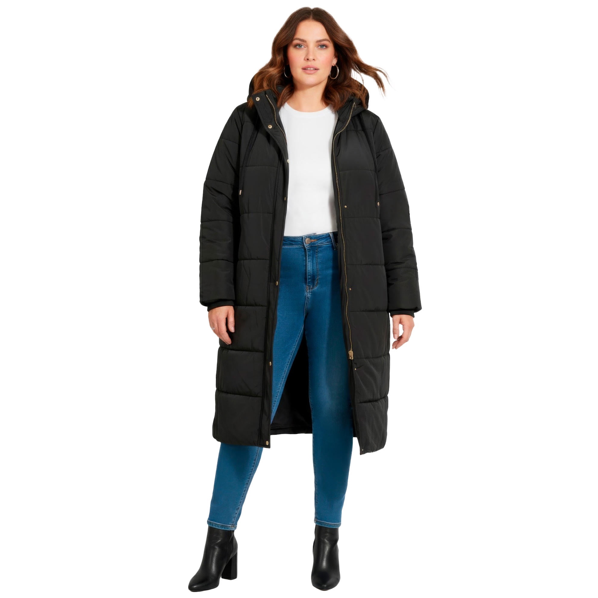 Avenue Women's Plus Size Long Puffer Coat - Walmart.com
