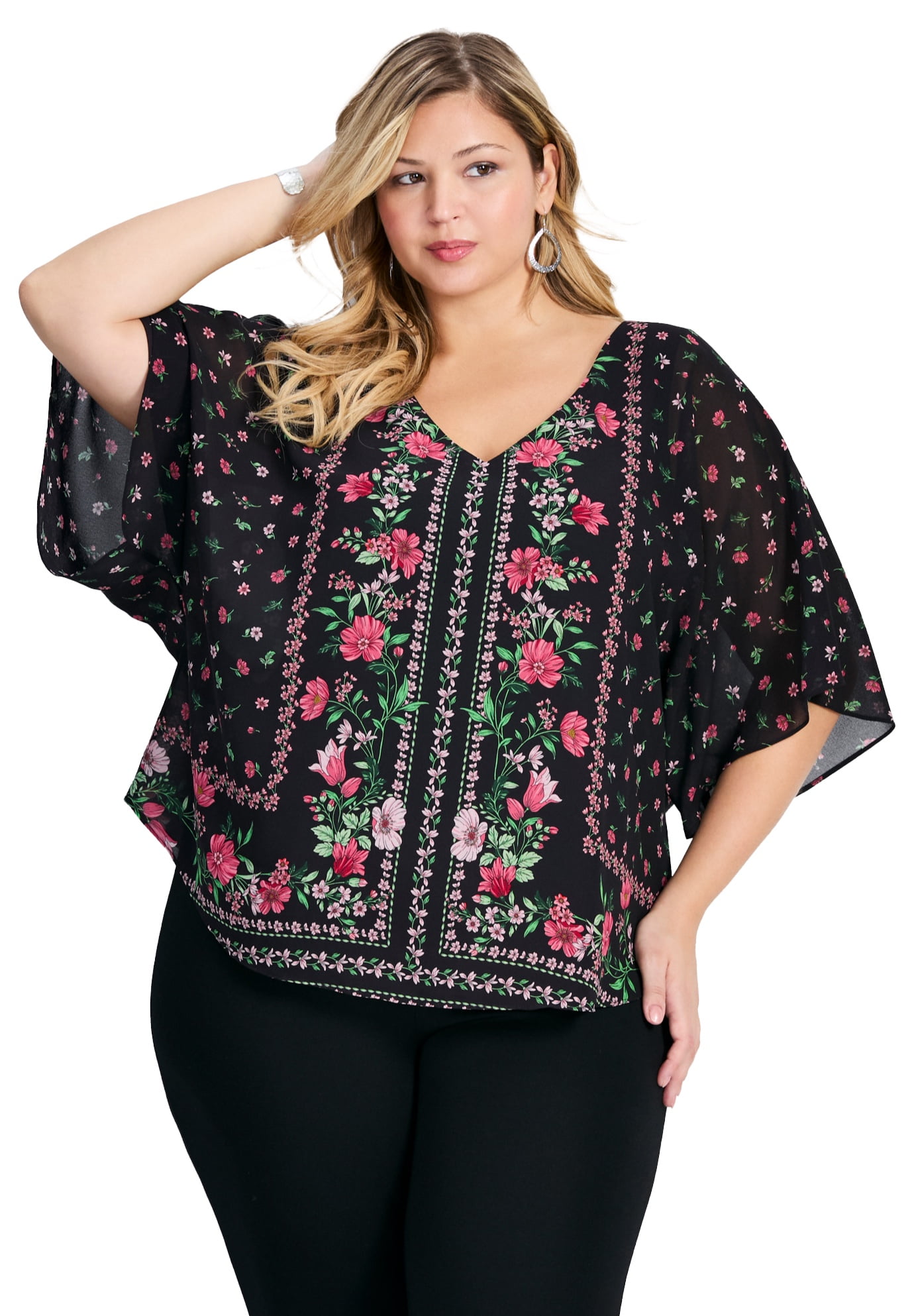 Avenue Women's Plus Size Love Story Overlay Blouse - Walmart.com