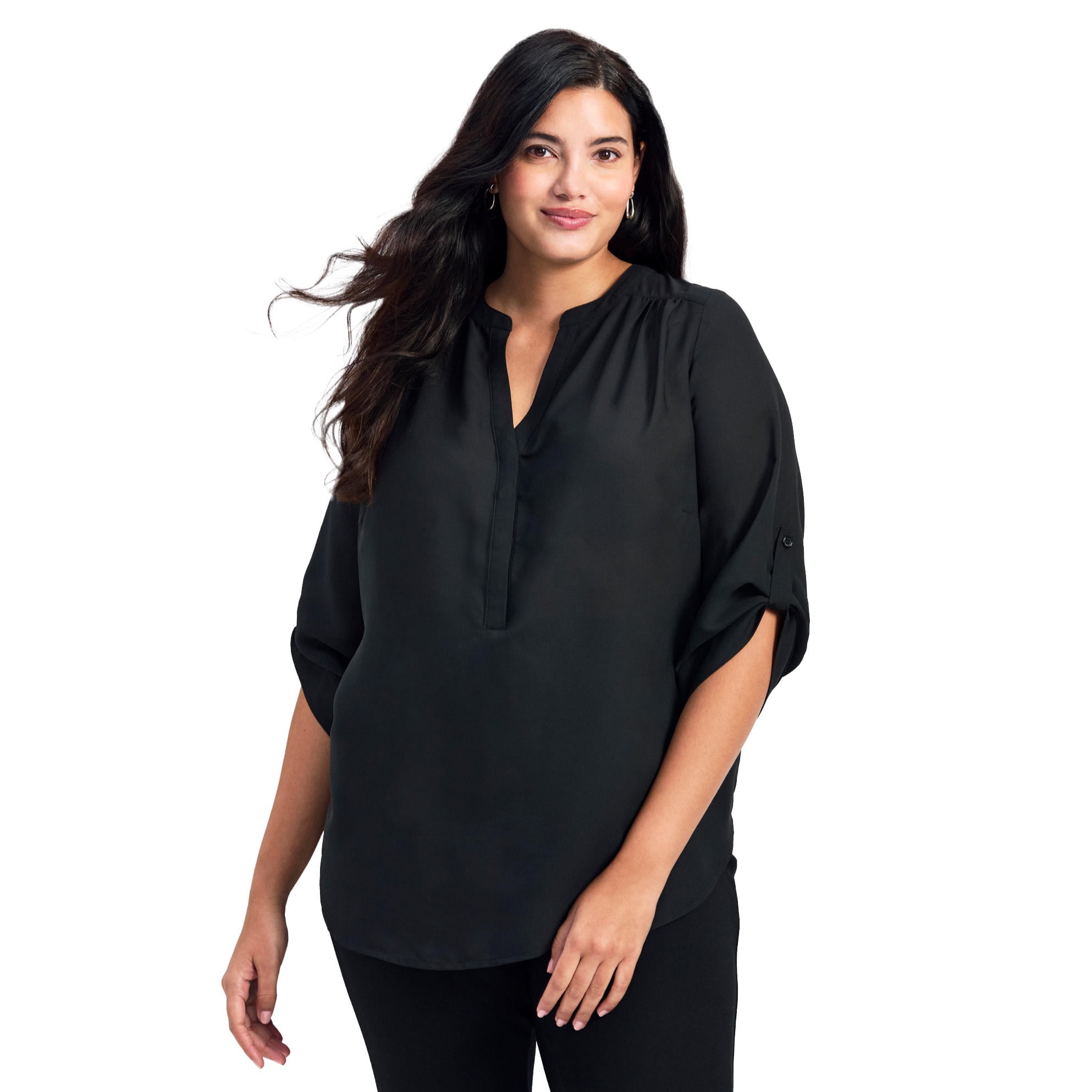 Avenue Women's Plus Size Madeline Tab Sleeve Blouse - Walmart.com