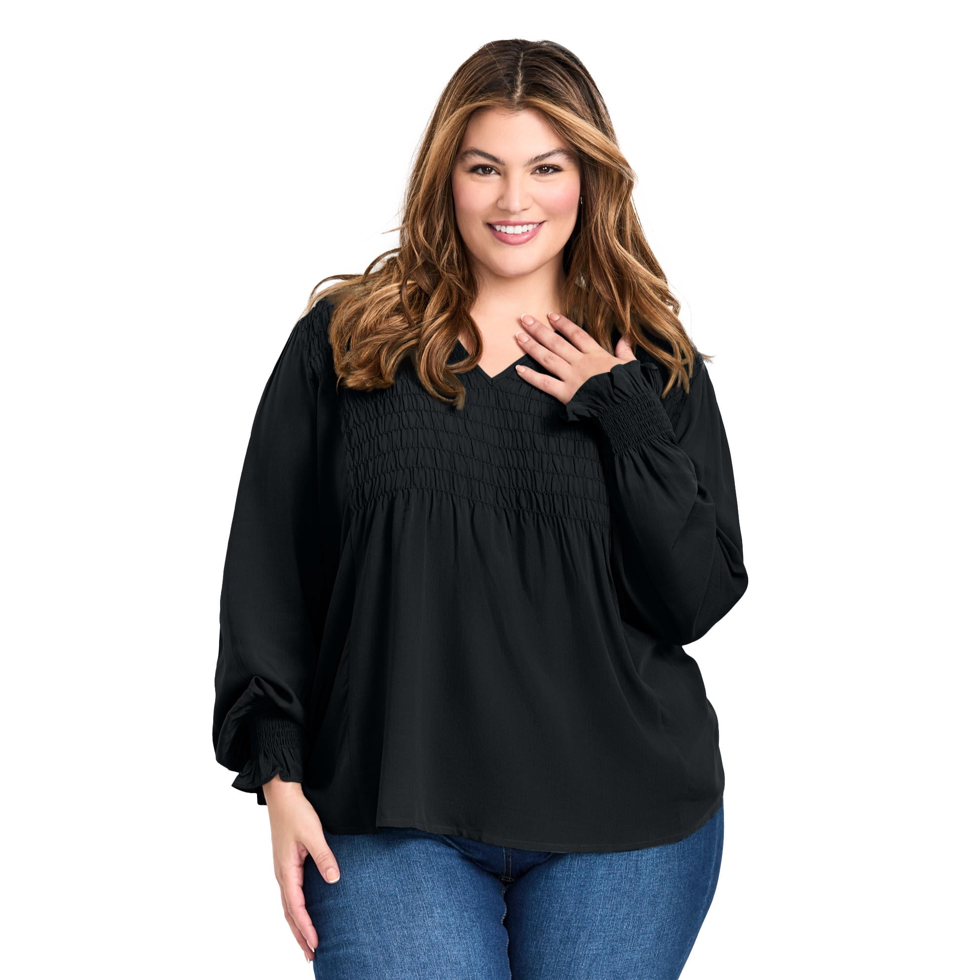 Avenue Women's Plus Size Marcie Shirred Detail Blouse - Walmart.com