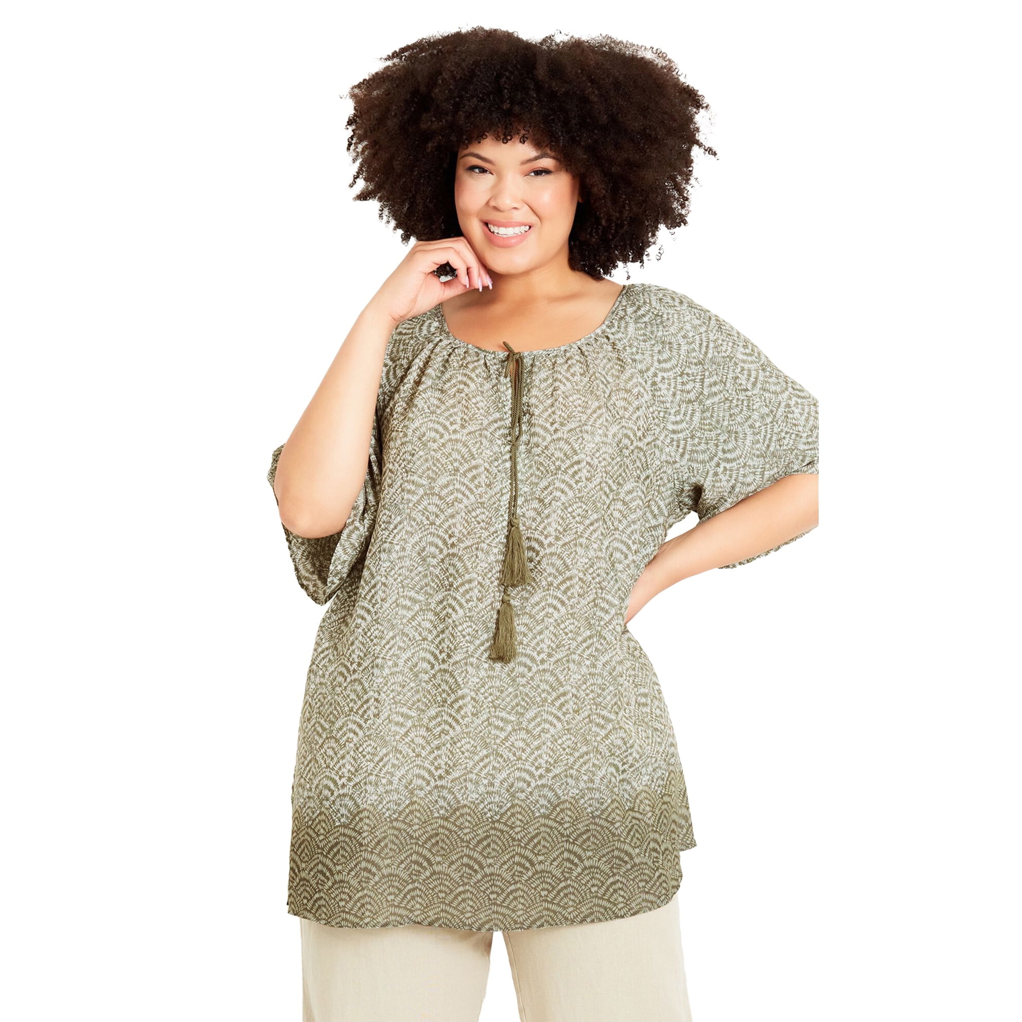 Avenue Women's Plus Size Medallion Border Peasant Top - Walmart.com