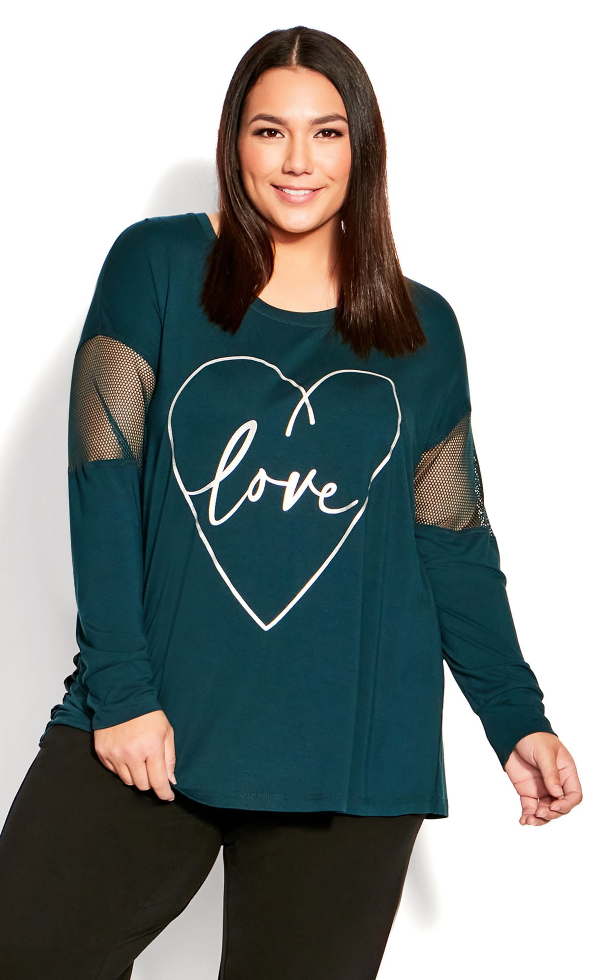Avenue Women's Plus Size Mesh Sleeve Round Neckline Relaxed Fit Top ...