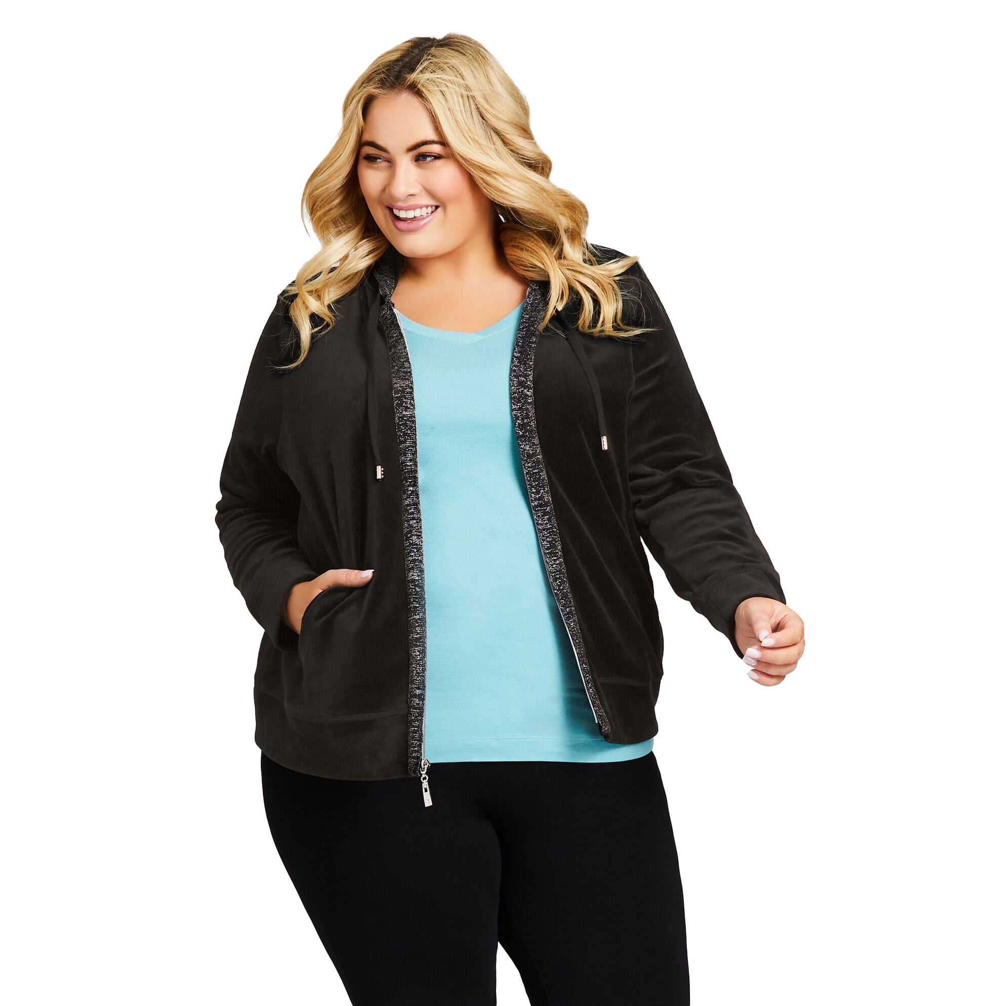 Avenue Women's Plus Size Metallic Velour Jacket - Walmart.com