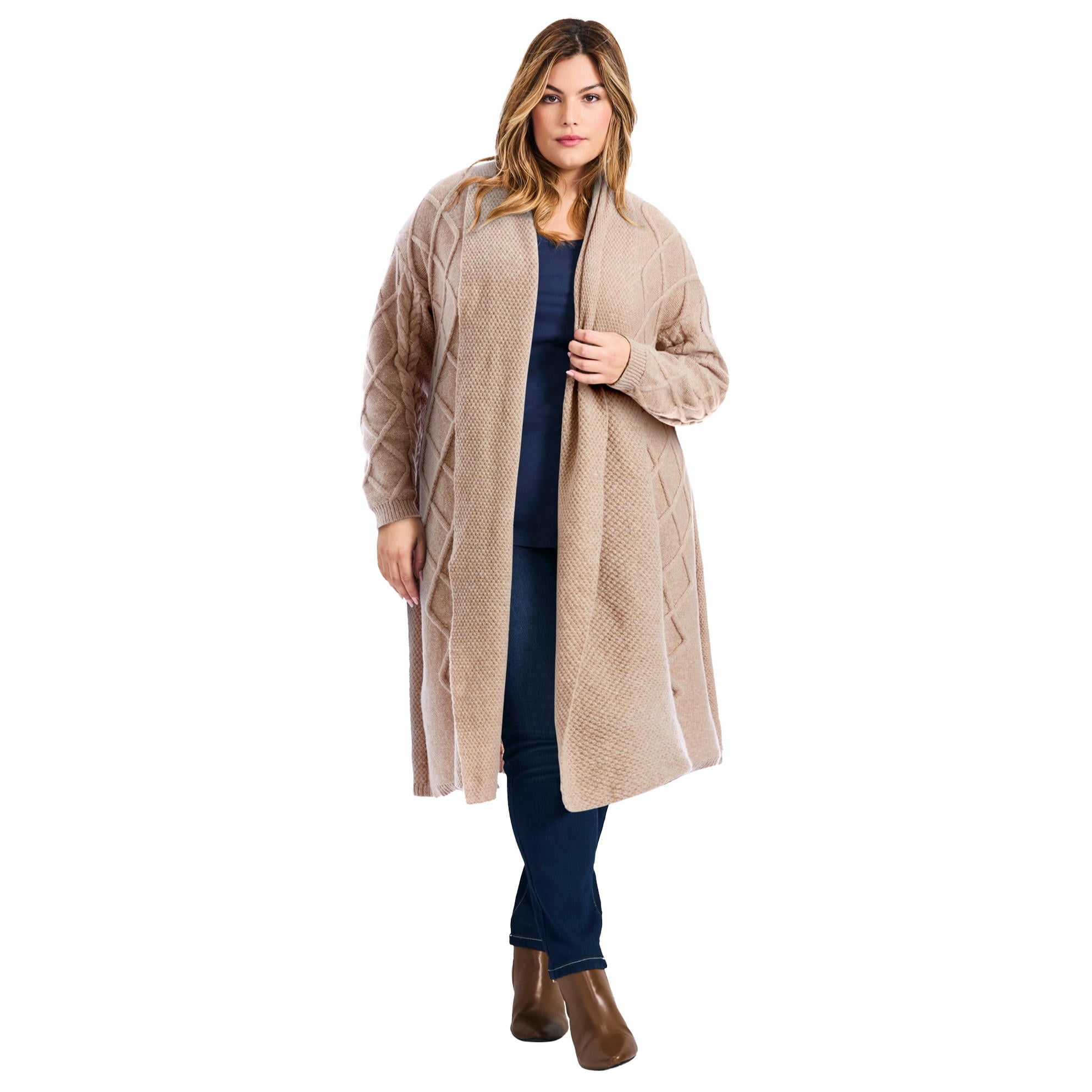 Avenue Women's Plus Size Paris Longline Cable Cardi - Walmart.com