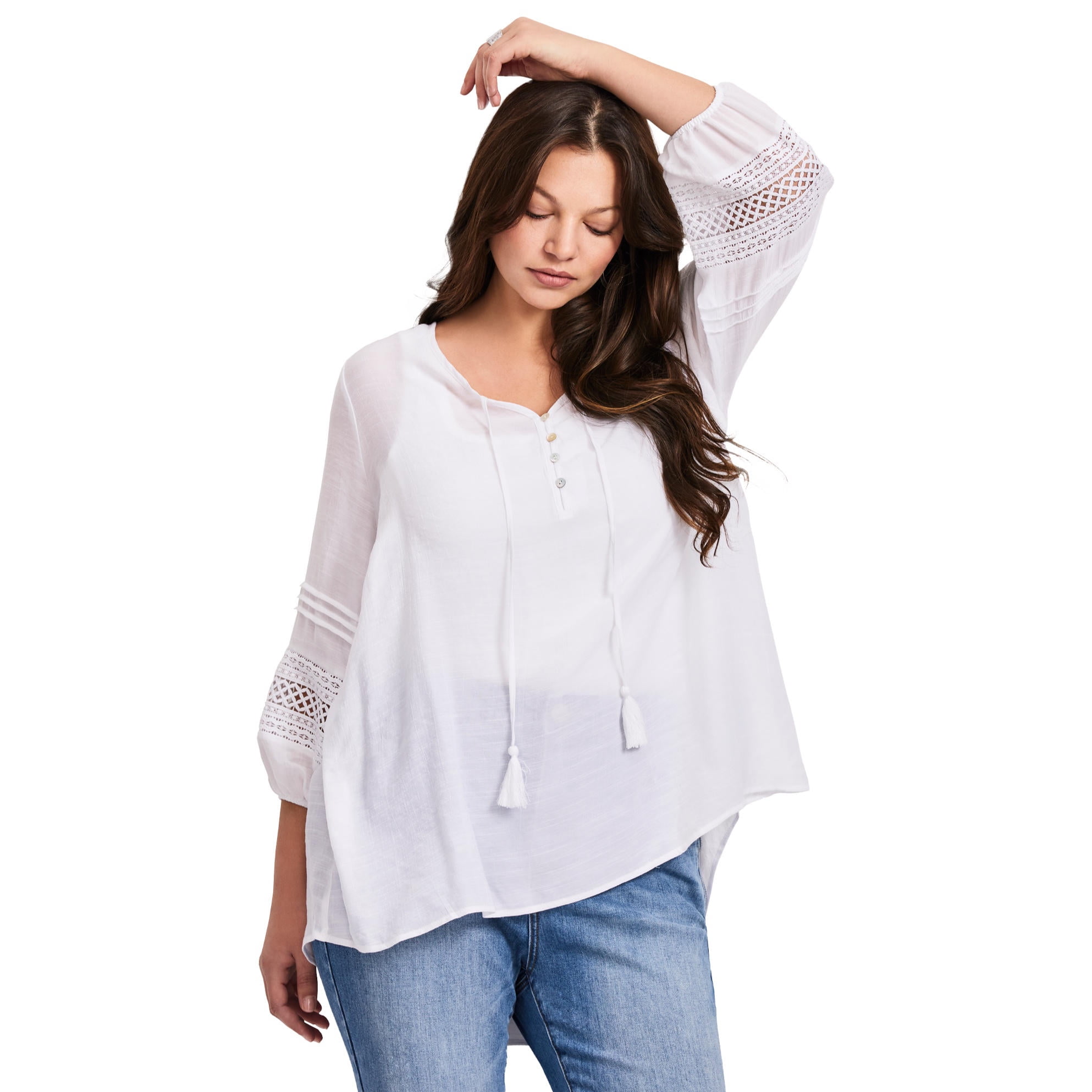 Avenue Women's Plus Size Pintuck Lace Peasant Top - Walmart.com