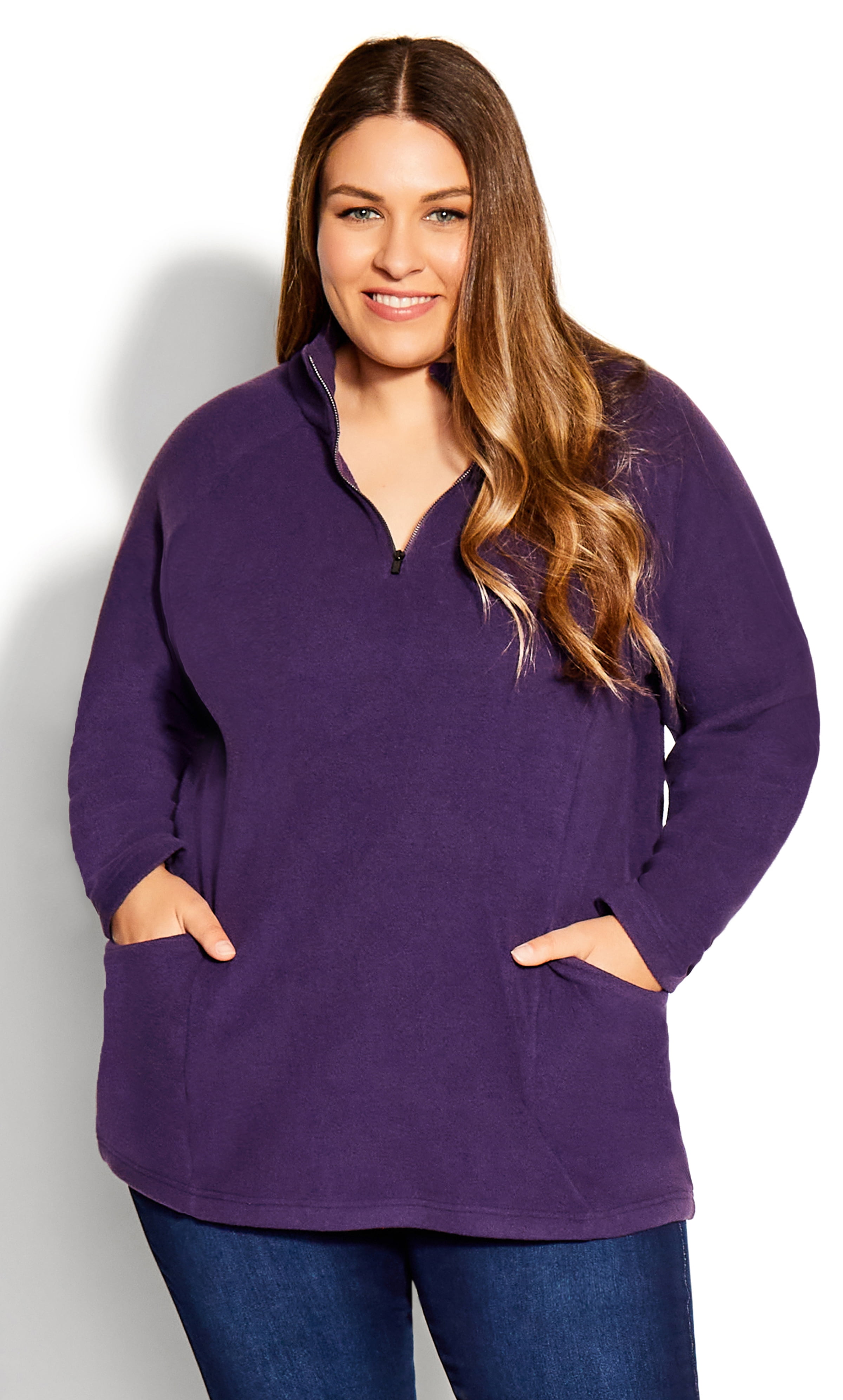 Avenue Women's Plus Size Polar Fleece Pocket Long Sleeves Relaxed Tunic ...