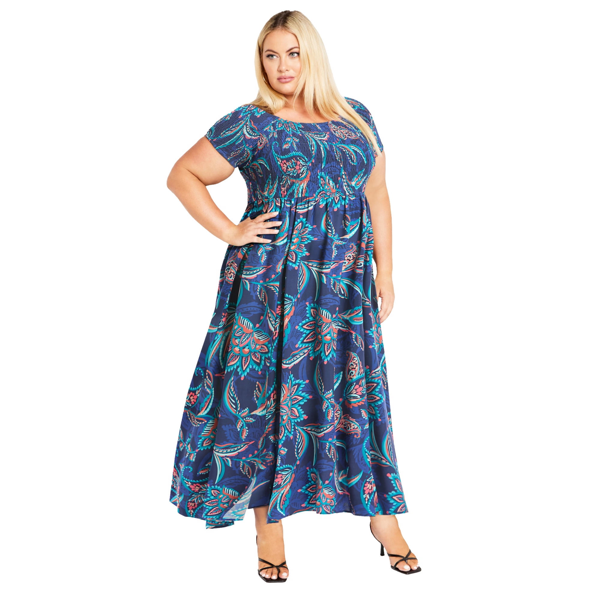 Avenue Women's Plus Size Raelynn Shirred Bodice Dress - Walmart.com