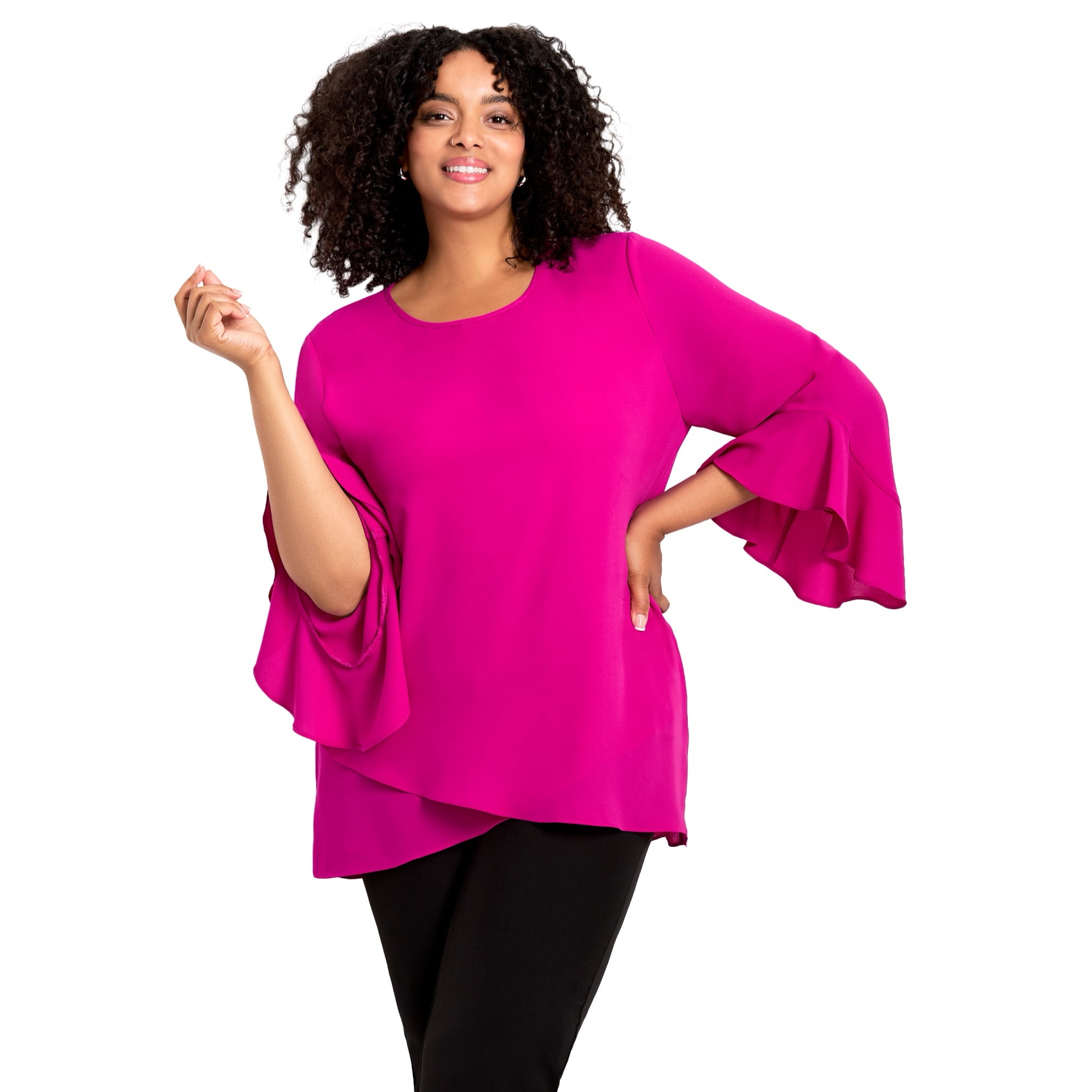 Avenue Women's Plus Size Ruffle Sleeve Tulip Hem Blouse - Walmart.com