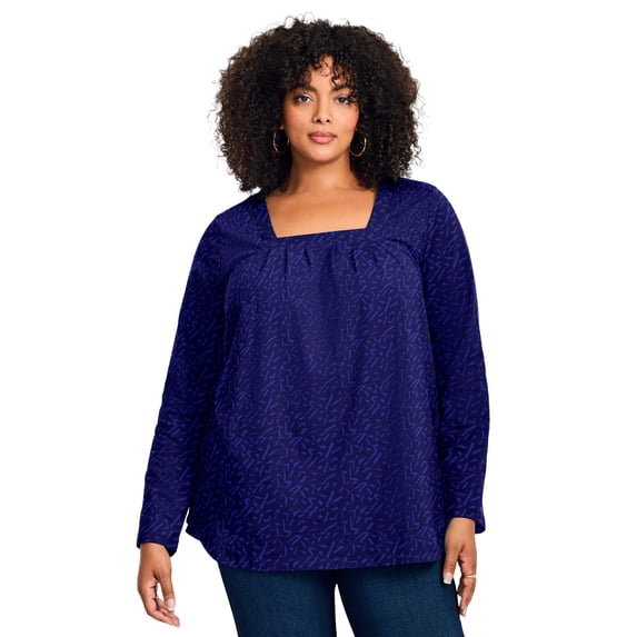 Avenue Women's Plus Size Square Neck Pleated Tunic - Walmart.com