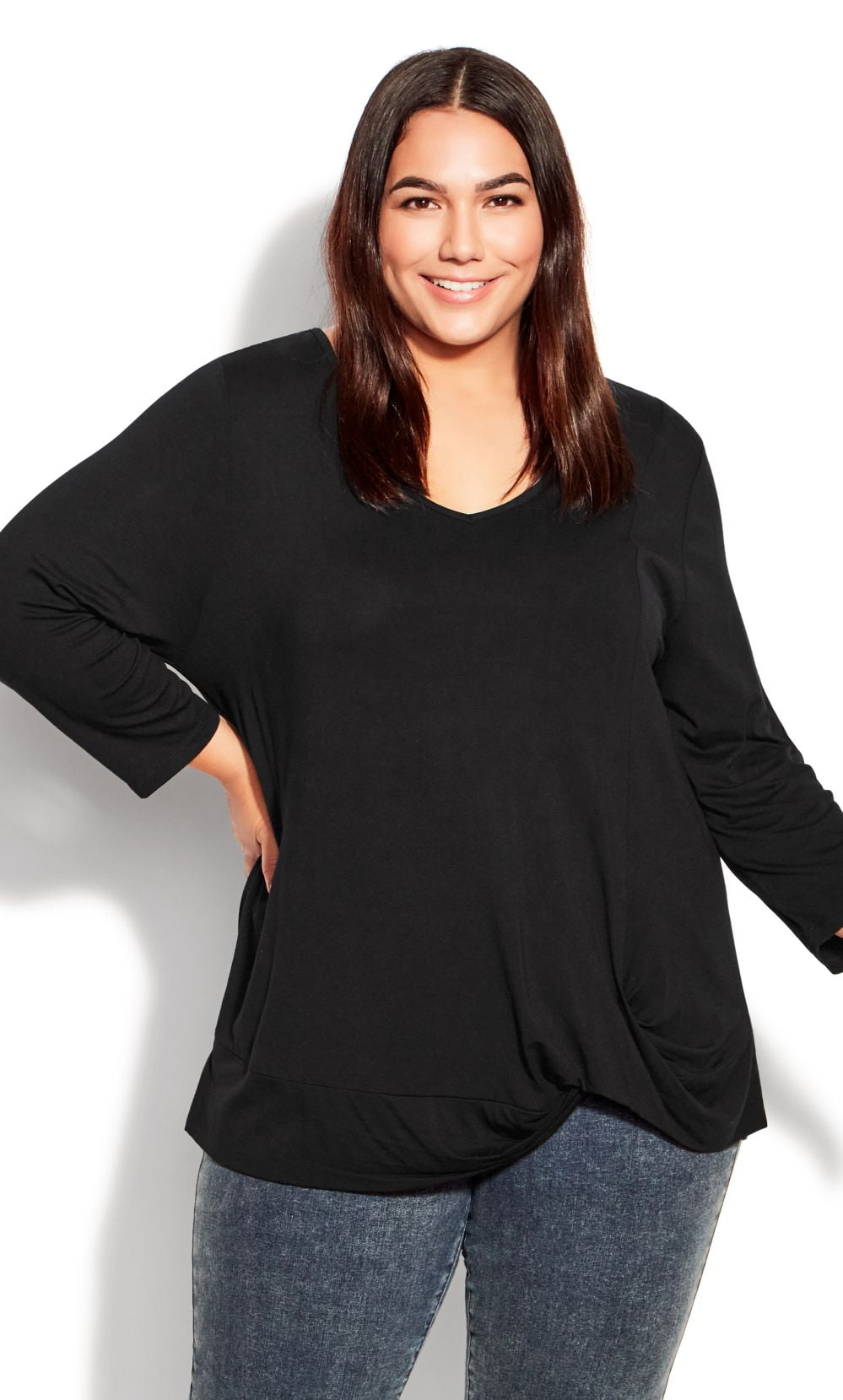 Avenue Women's Plus Size Stacey Twist Long Sleeve Plain Top - Walmart.com