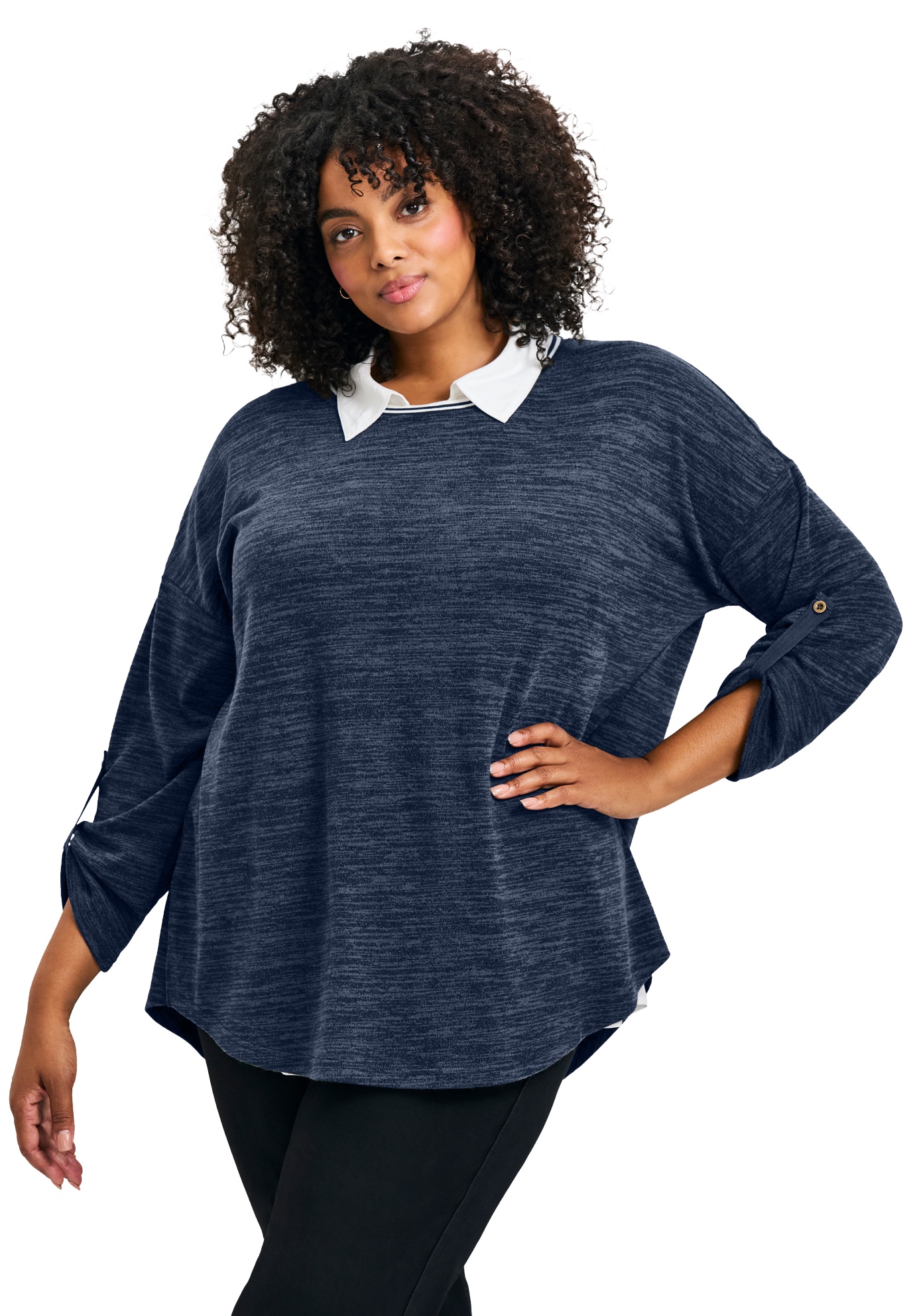 Avenue Women's Plus Size Tara 2Fer Hacci Top - Walmart.com
