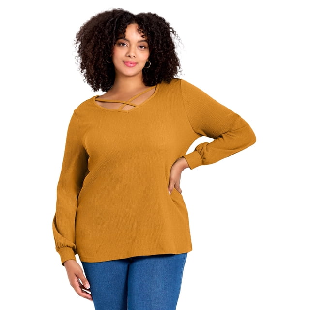 Avenue Women's Plus Size V-Neck Criss-Cross Top - Walmart.com
