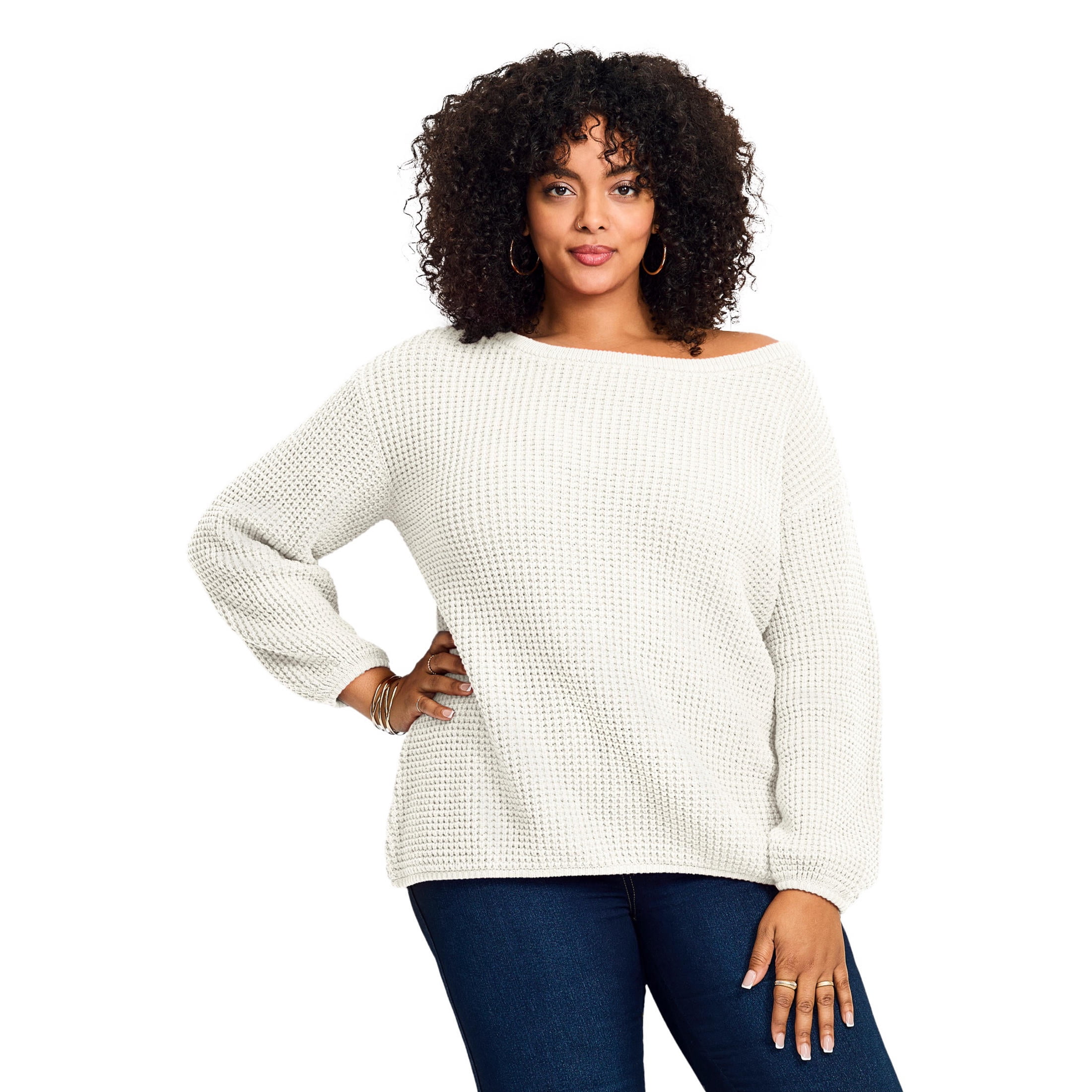Avenue Women's Plus Size Waffle Stitch Pullover Sweater - Walmart.com