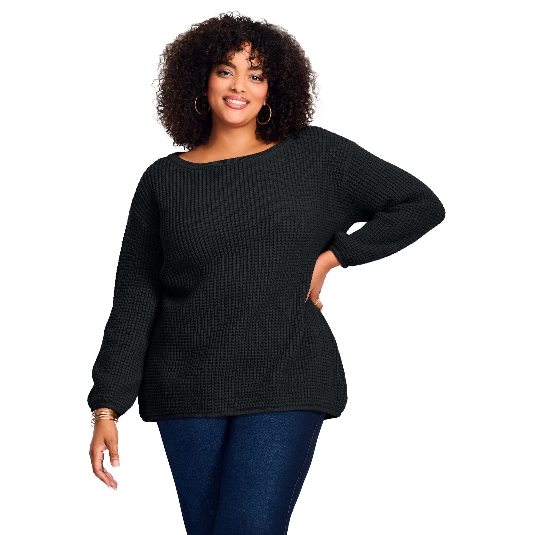 Avenue Women's Plus Size Waffle Stitch Pullover Sweater - Walmart.com