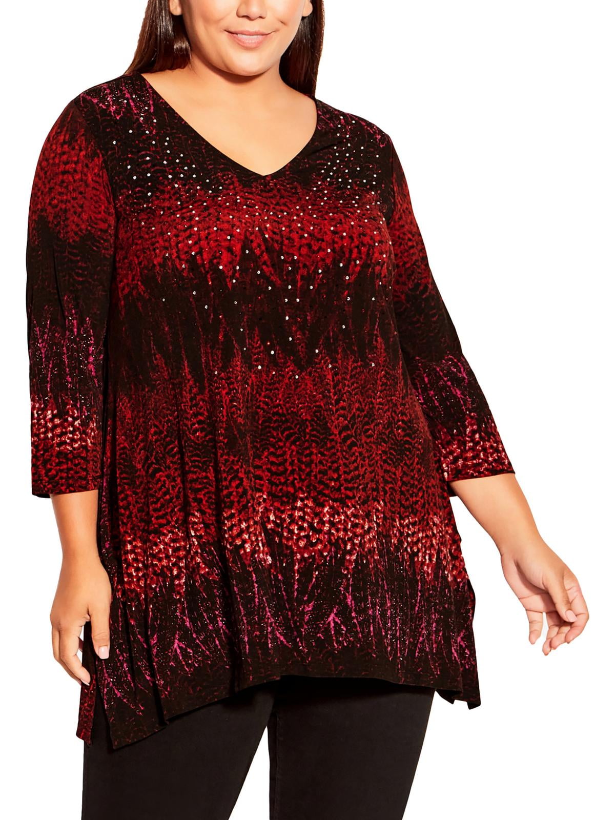 Avenue Womens Plus Embellished Rhinestones Tunic Top - Walmart.com