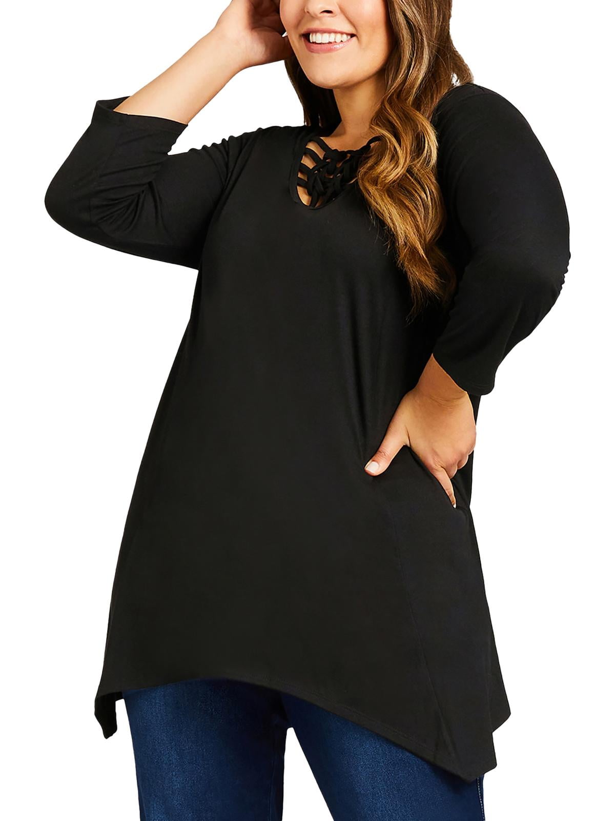 Avenue Womens Plus Caged Solid Tunic Top - Walmart.com