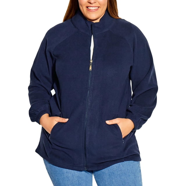 Avenue Womens Plus Long Sleeves Zip Front Fleece Jacket - Walmart.com