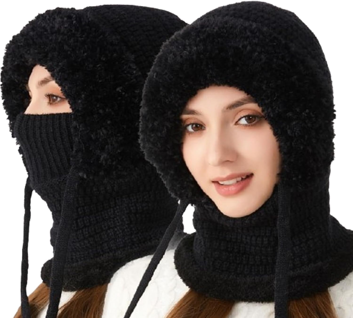 Averageon 3 in 1 Beanie Hat for Women, Winter Knitted Balaclava Hooded ...
