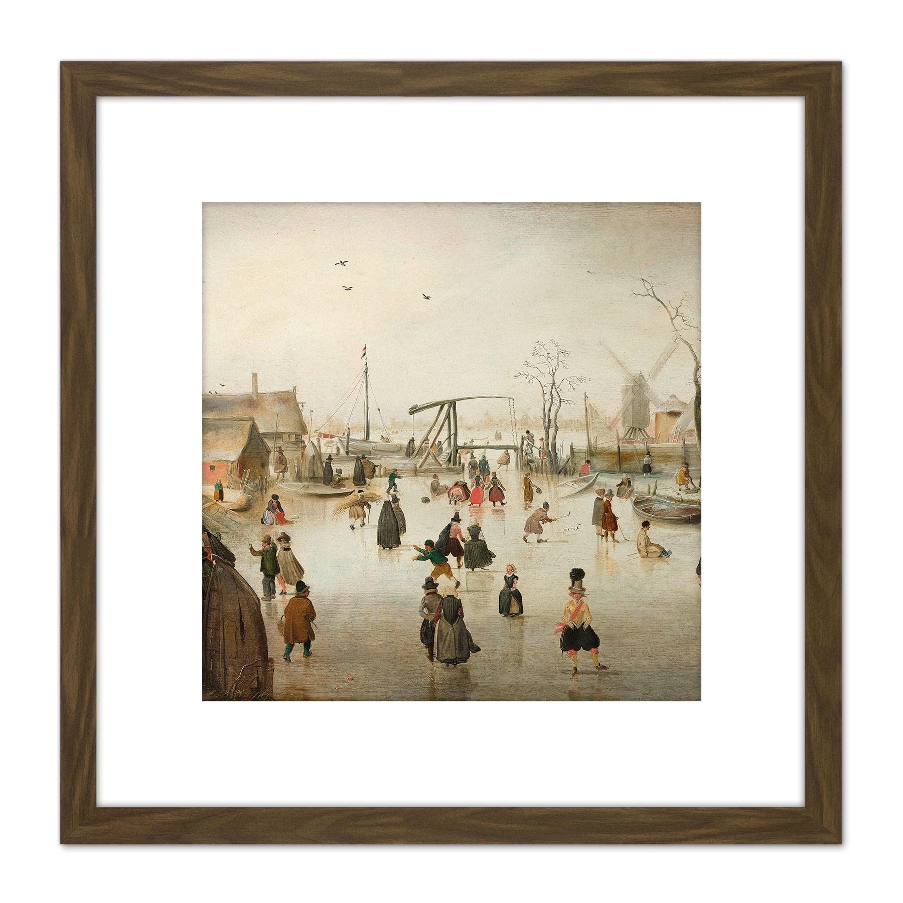 Avercamp Iceskating In A Village Painting 8X8 Inch Square Wooden Framed ...