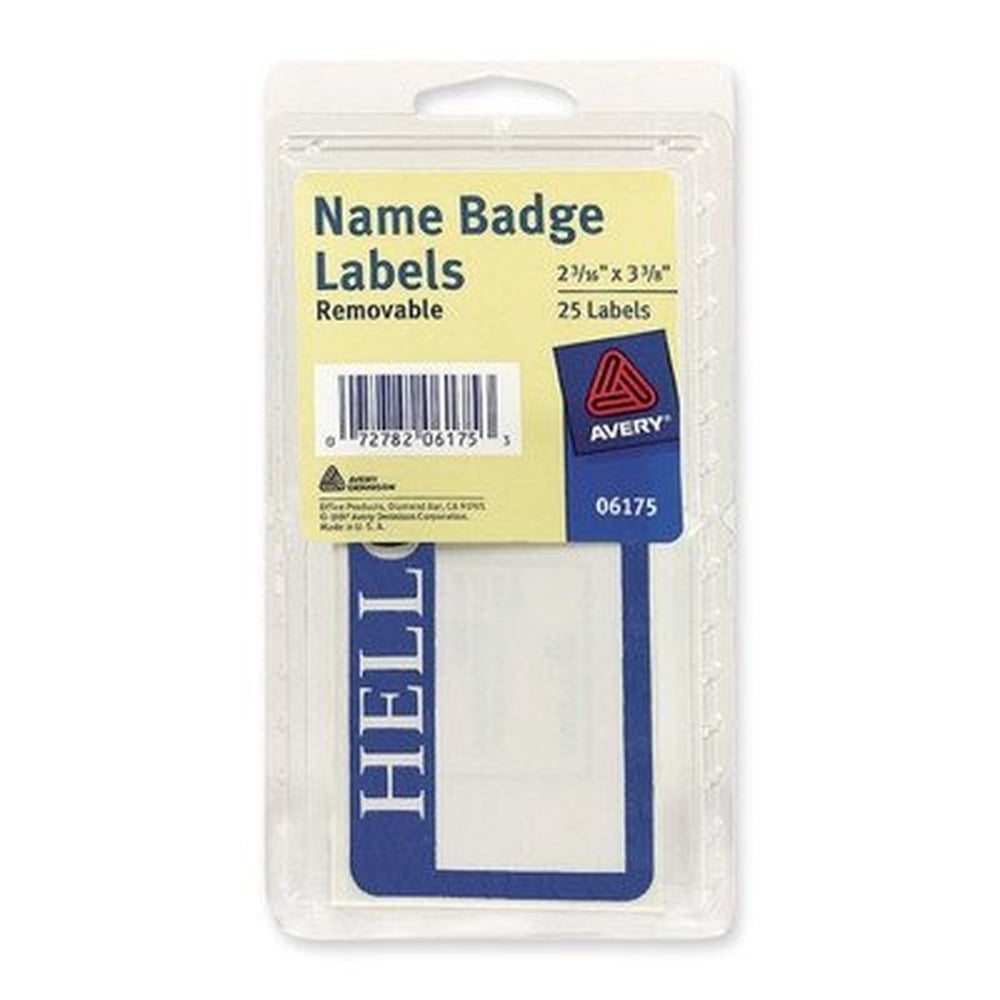 Avery 06175 Name Badge Labels, 2 1/3 X 3 3/8 Matte White & Blue (Pack ...