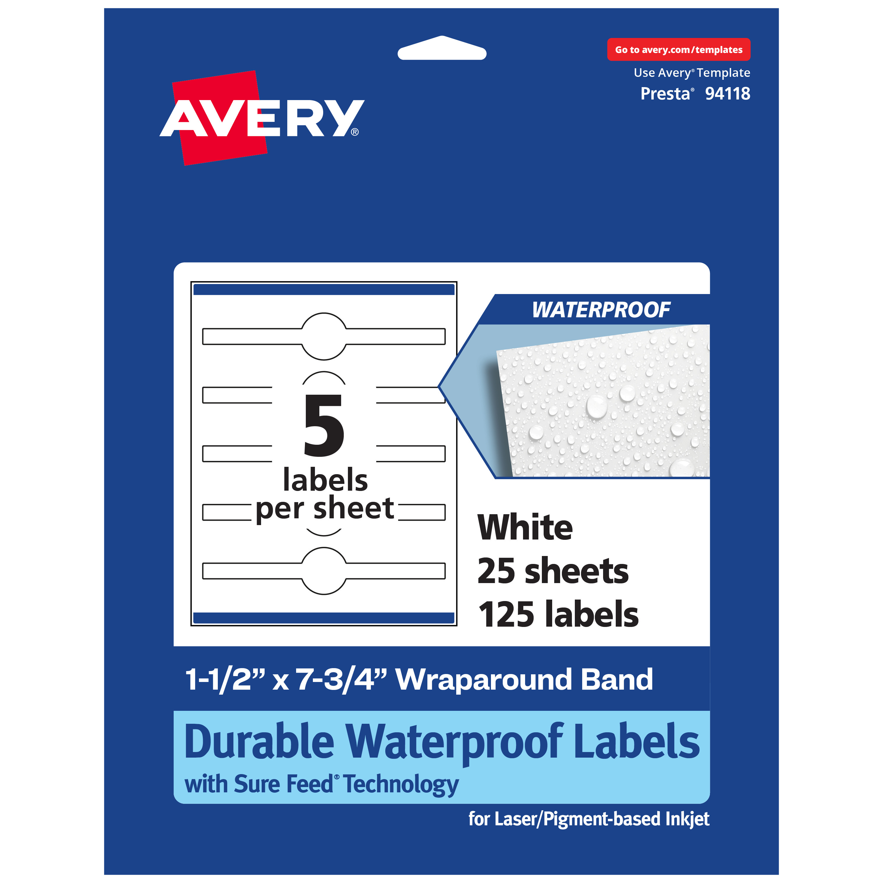 Avery 1-1/2" x 7-3/4" Waterproof Wraparound Band Labels, 125 Labels ...
