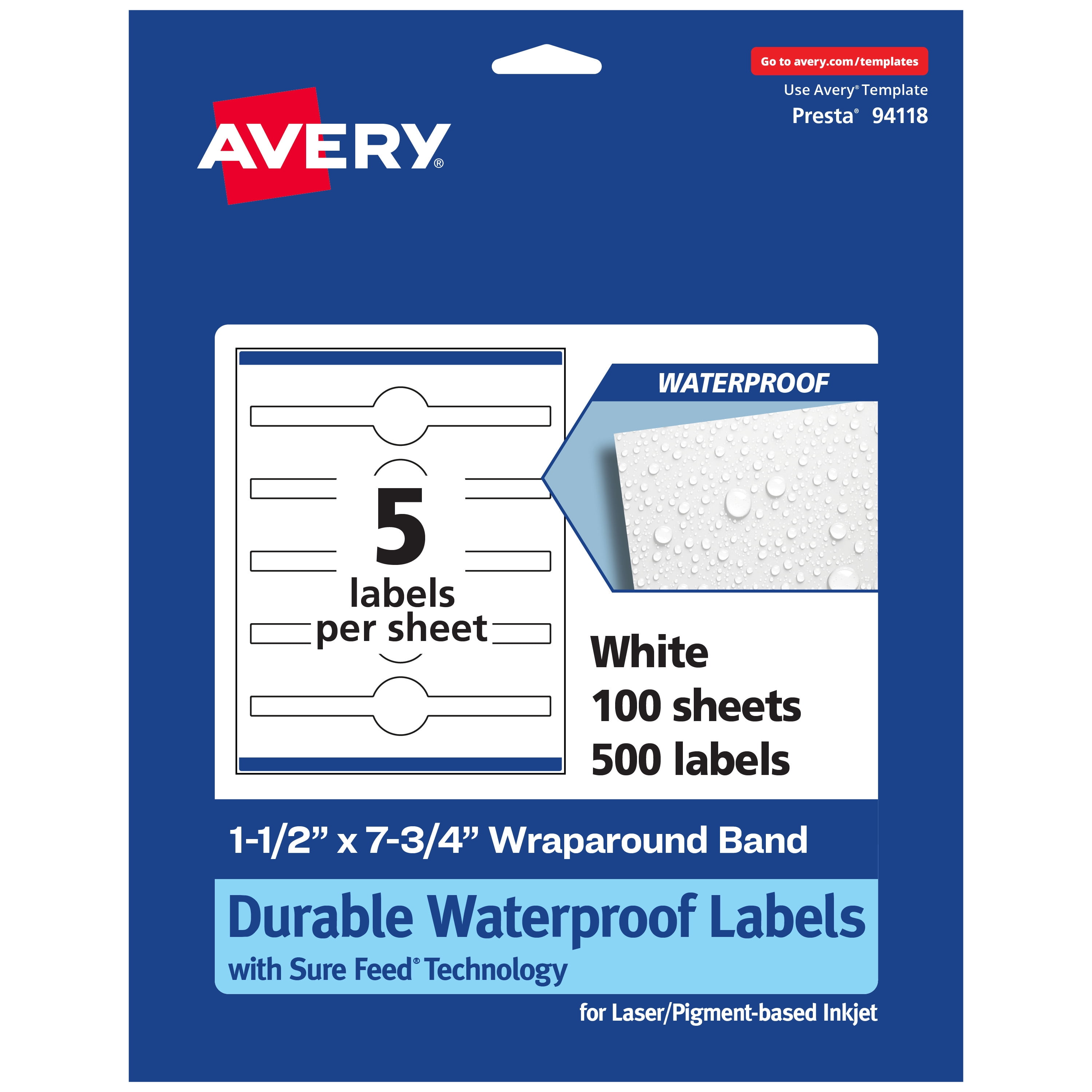 Avery 1-1/2" x 7-3/4" Waterproof Wraparound Band Labels, 500 Labels ...