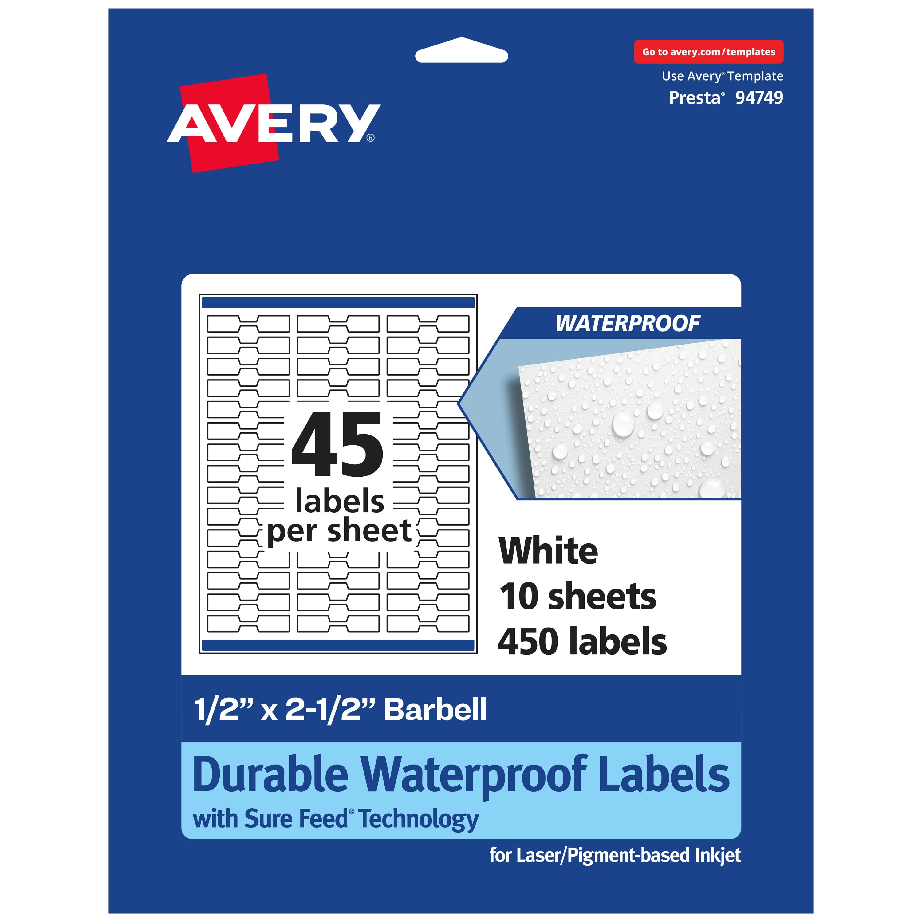 Avery 1/2" x 2-1/2" Waterproof Barbell Labels, 450 Labels - Walmart.com