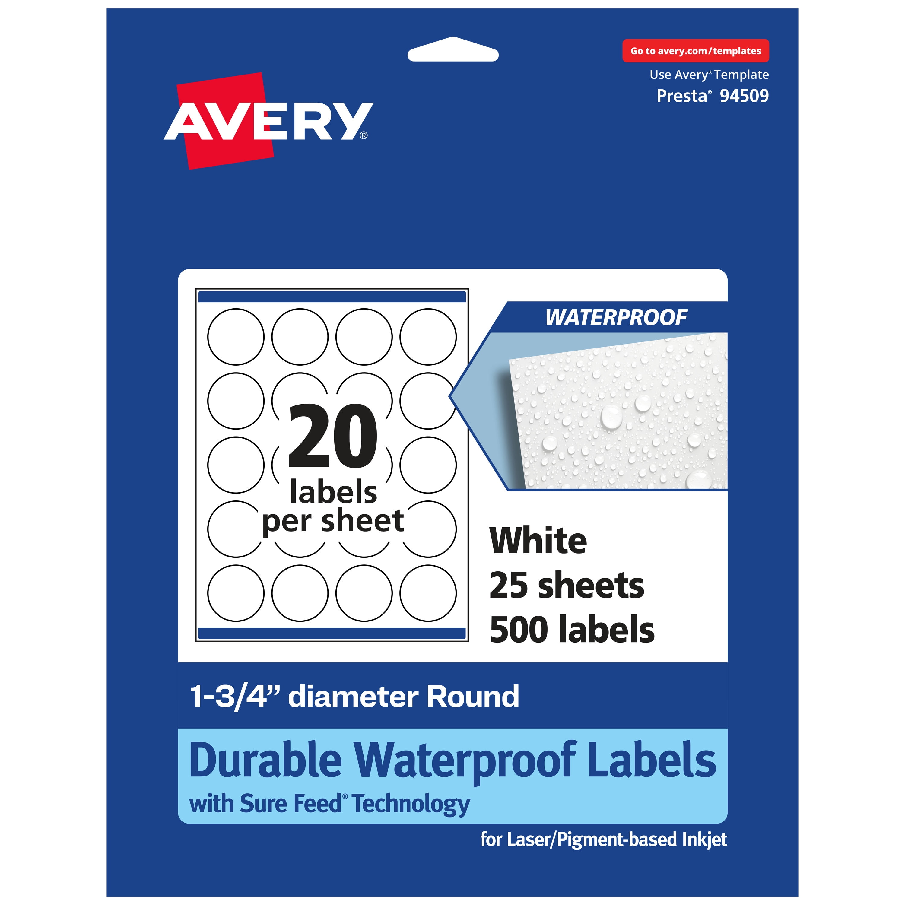 Avery 1-3/4" Diameter Waterproof Round Labels, 500 Labels - Walmart.com