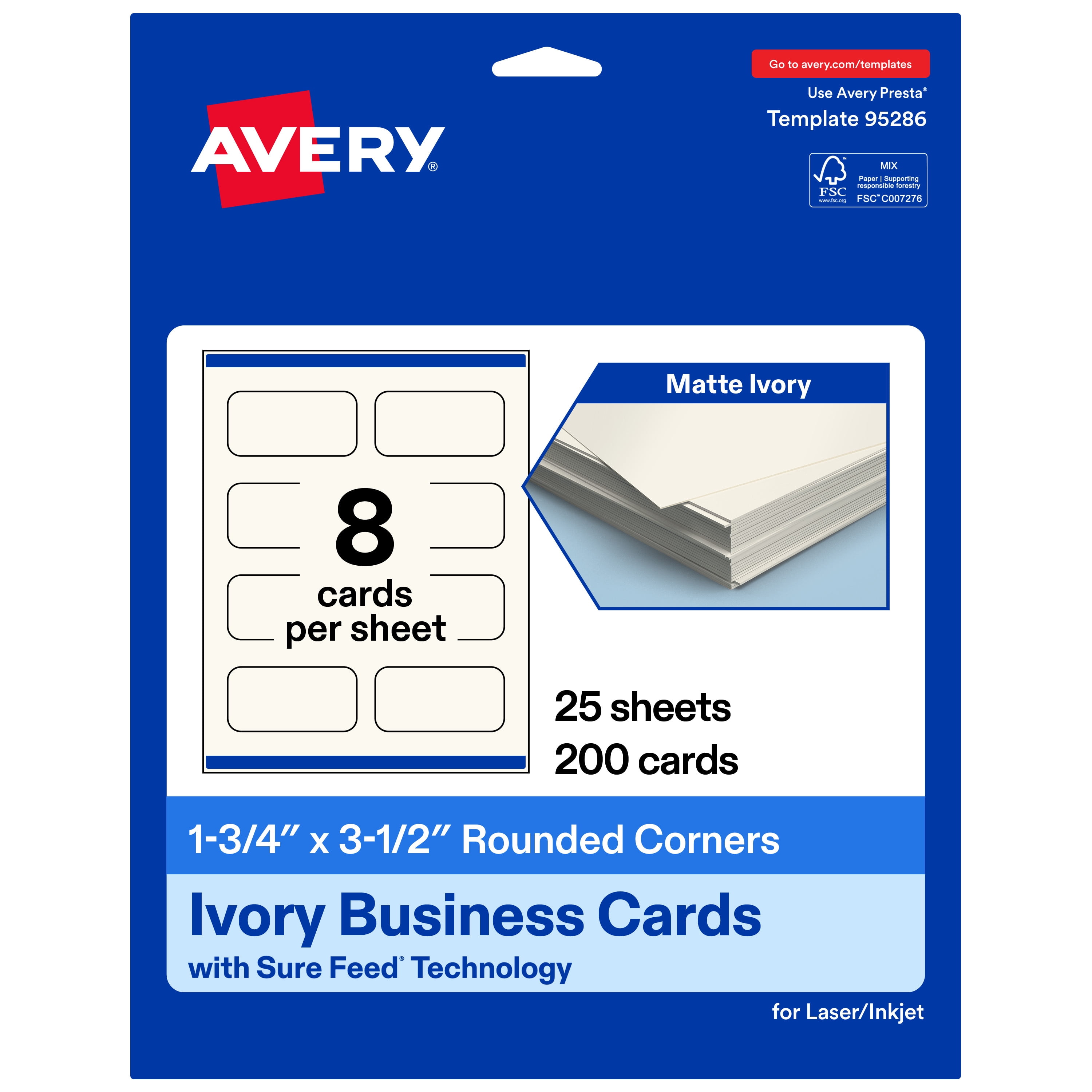 Avery 1-3/4" x 3-1/2" Rounded Corner Cards, Matte Ivory, 200ct ...