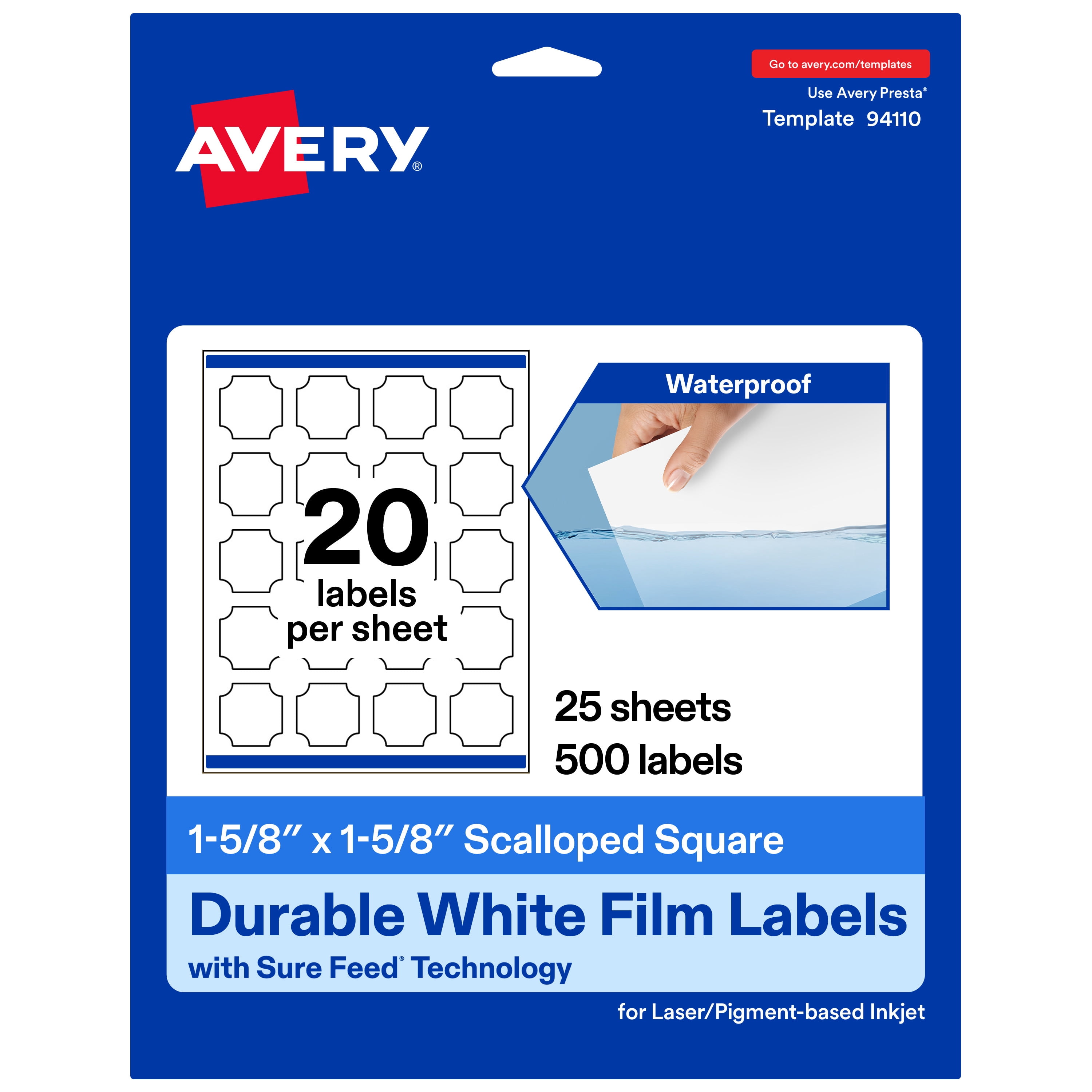 Avery 1-5/8" x 1-5/8" Waterproof Square Scalloped Labels, 500 ct ...